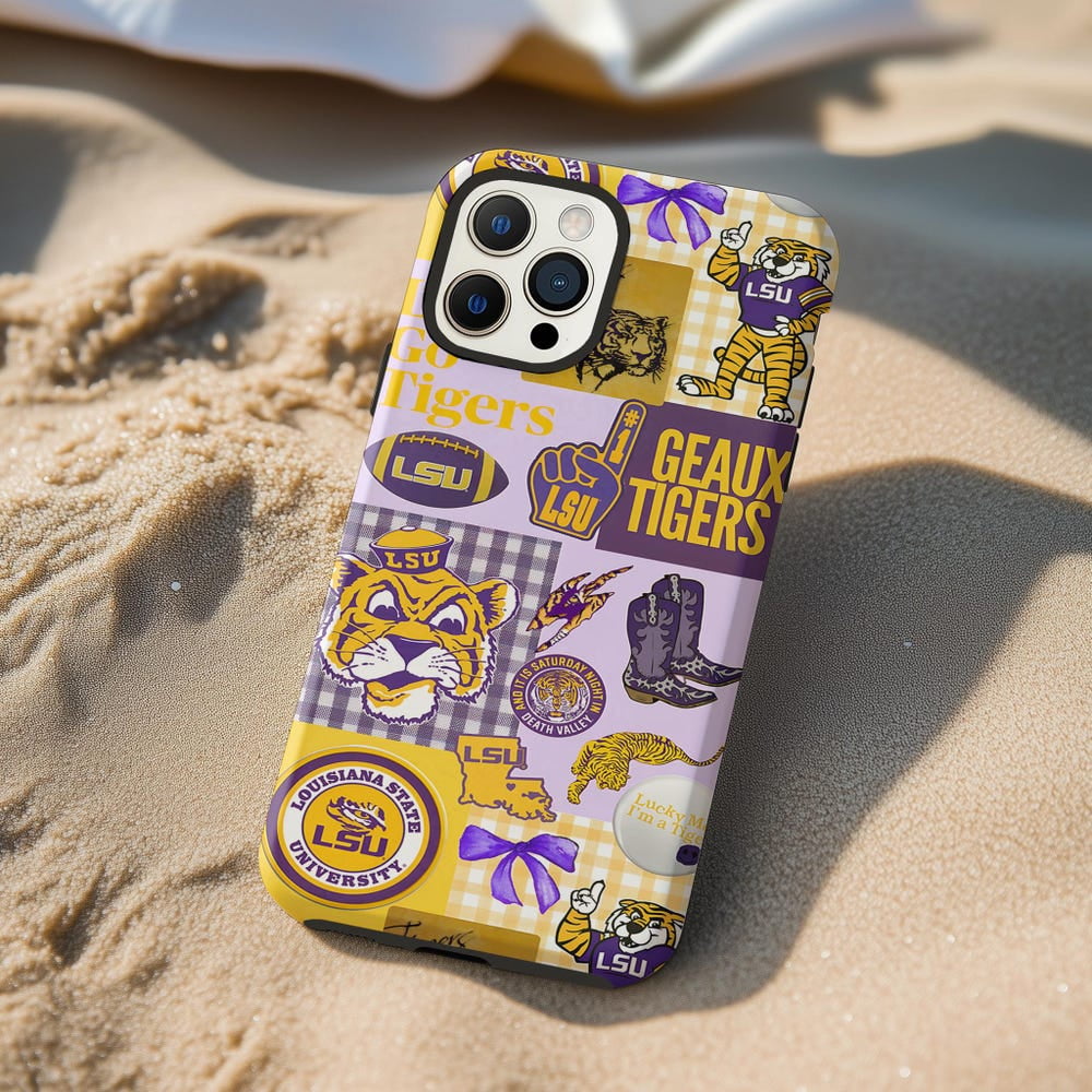 College Spirit Purple Tiger Mascot Phone Case with iPhone 17 to 11 Pro ...