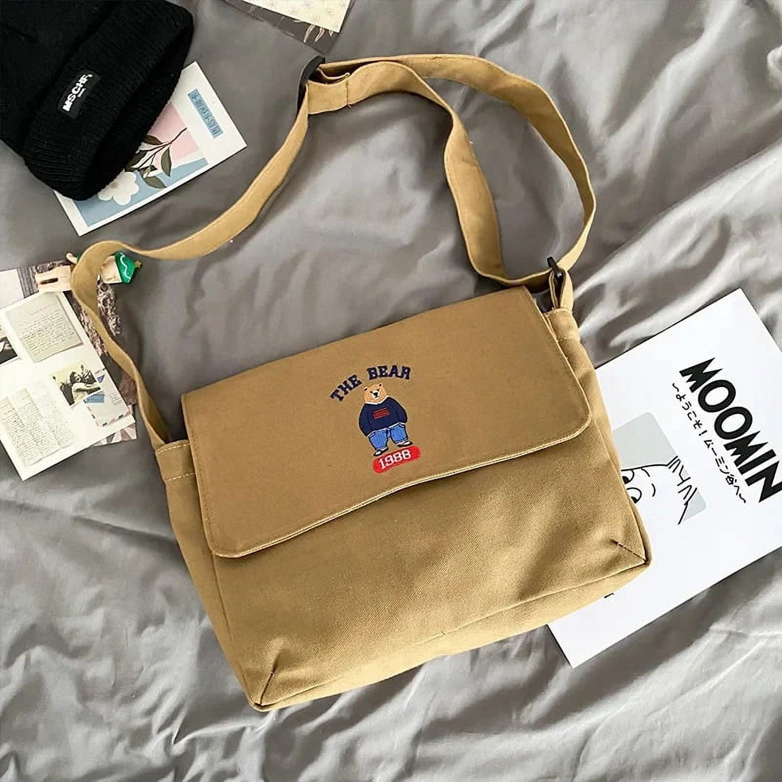 College Style Antique Cute Cartoon Embroidered Bear Student Canvas One ...