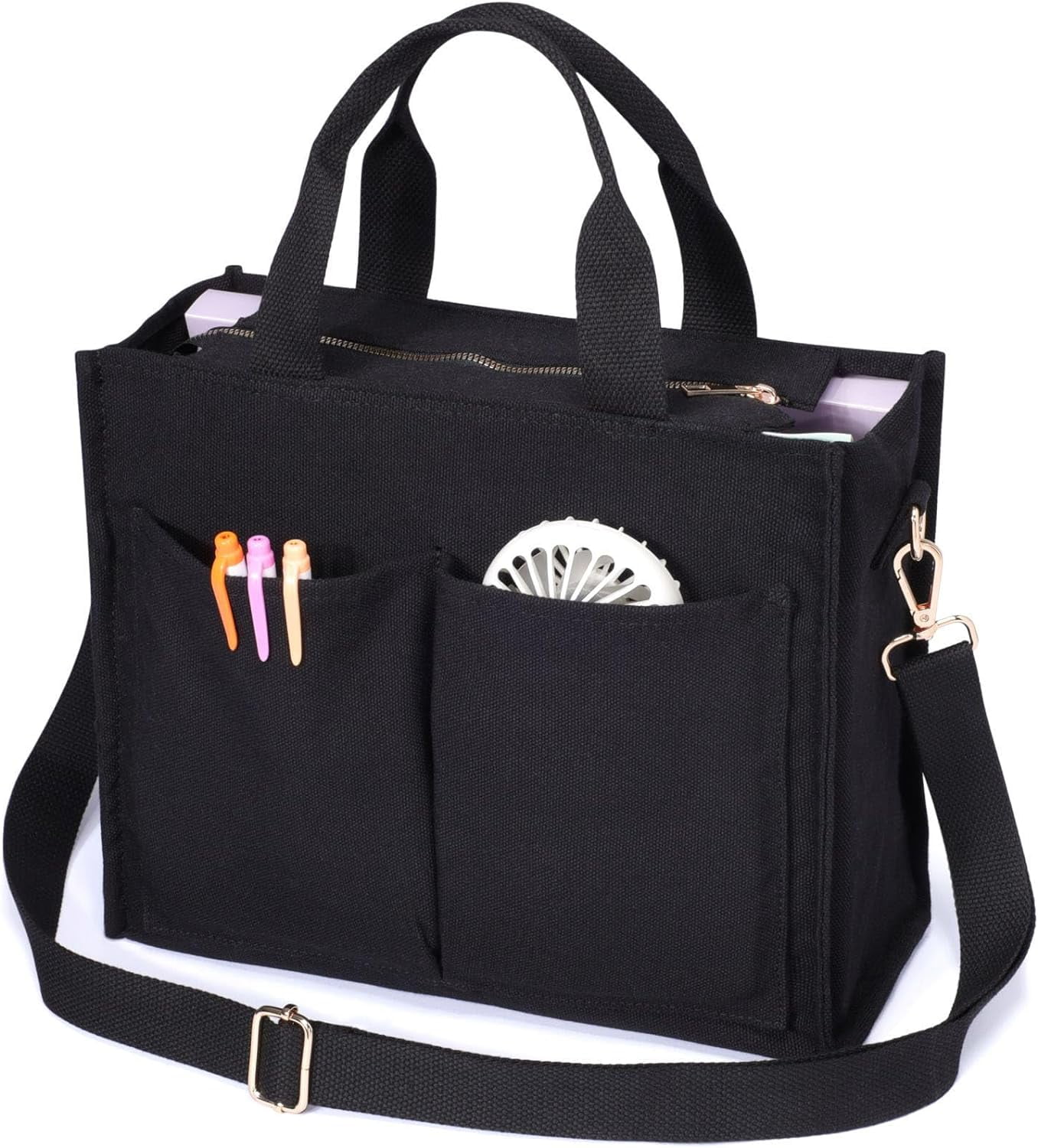 College Tote Bag for Women - Crossbody Canvas Tote Bag with Zipper & 7 ...