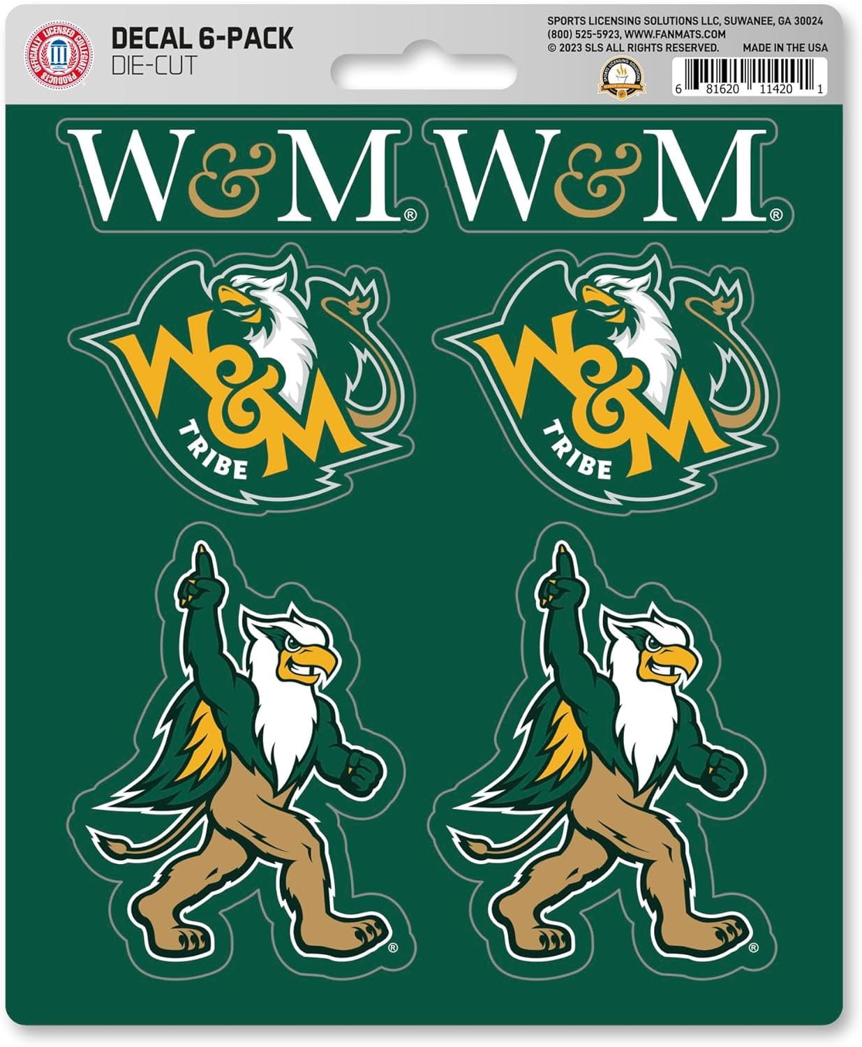 College of William & Mary Tribe 6-Piece Decal Sticker Set, 5x6 Inch ...