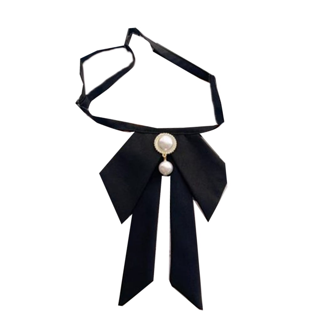 College Women Pre-Tied Bows Tie Vintage Pearl Jewelry Ribbon Necktie ...