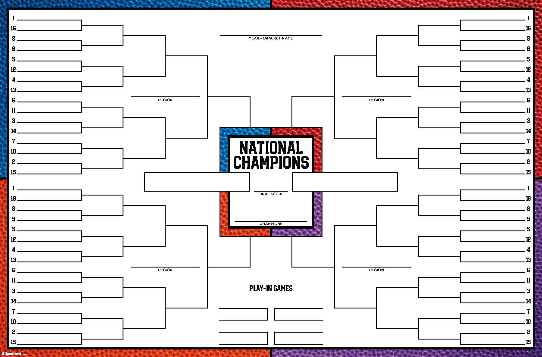Collegiate - 68 Team Bracket Wall Poster, 22.375" x 34" - Walmart.com
