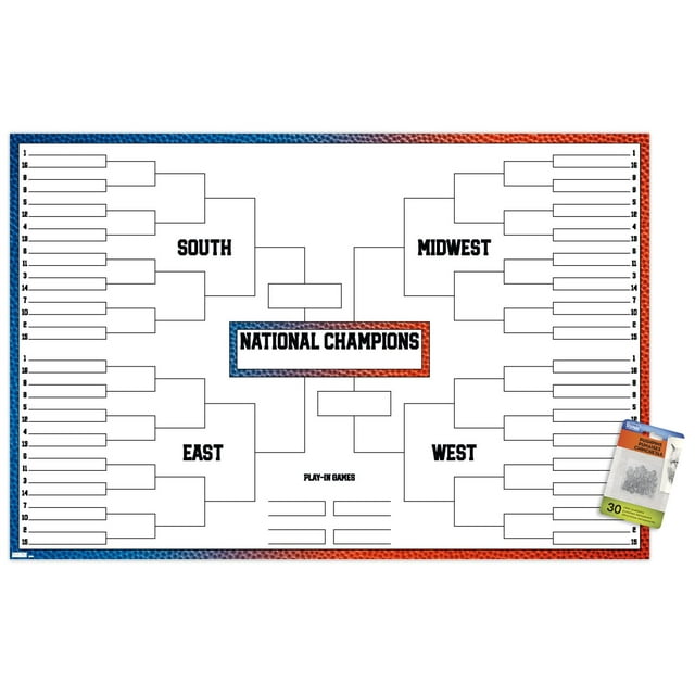 Collegiate - 68 Team Bracket Wall Poster with Pushpins, 22.375" x 34 ...