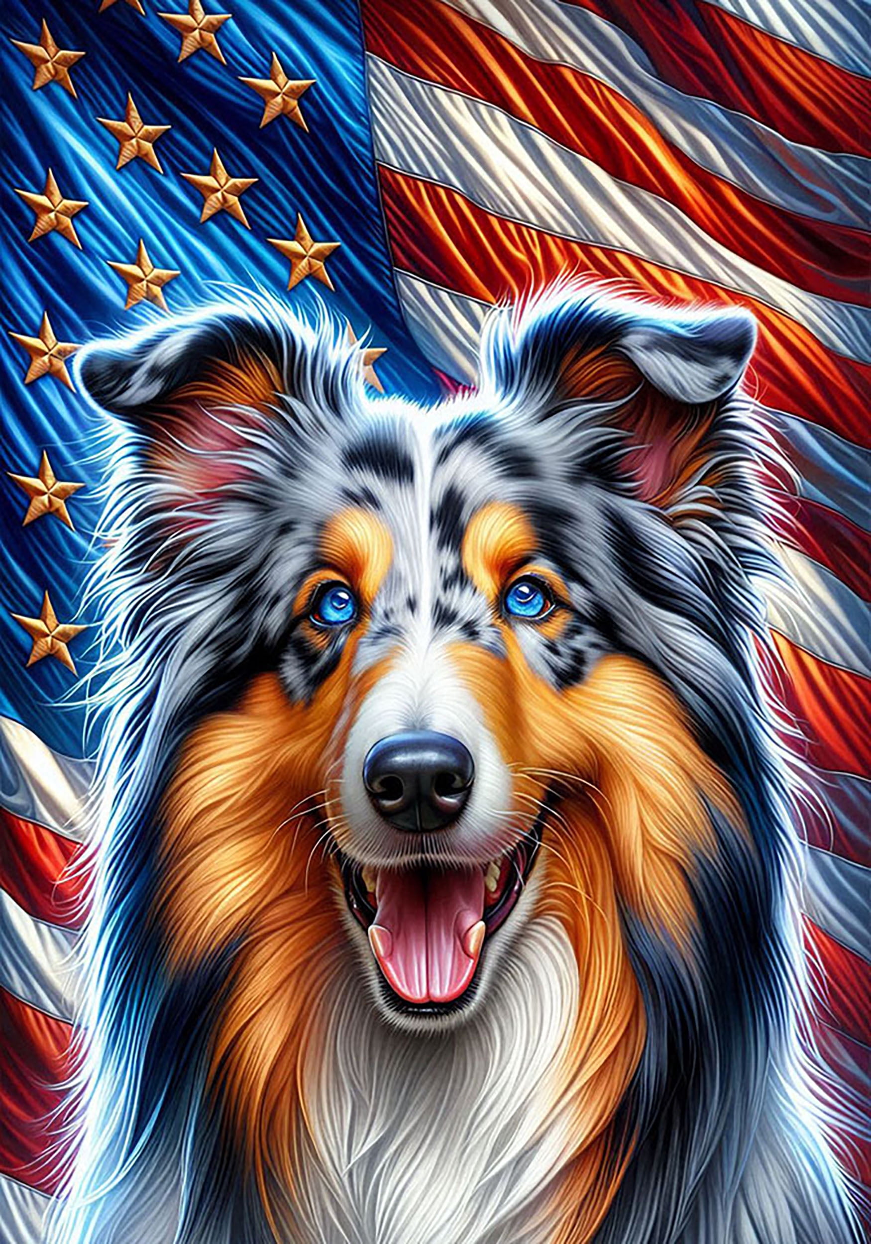 Collie Blue Merle - Best of Breed DCR Patriotic III Outdoor House Flag ...