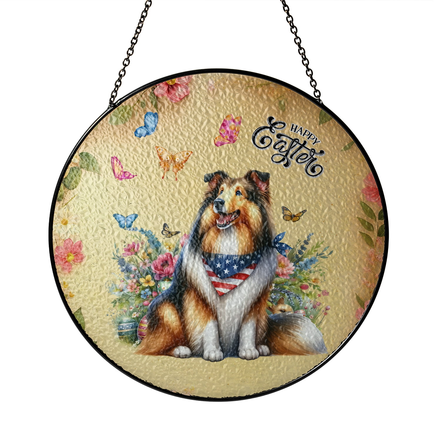Collie Celebrates Spring and Enjoys a Happy Easter Stained Glass ...