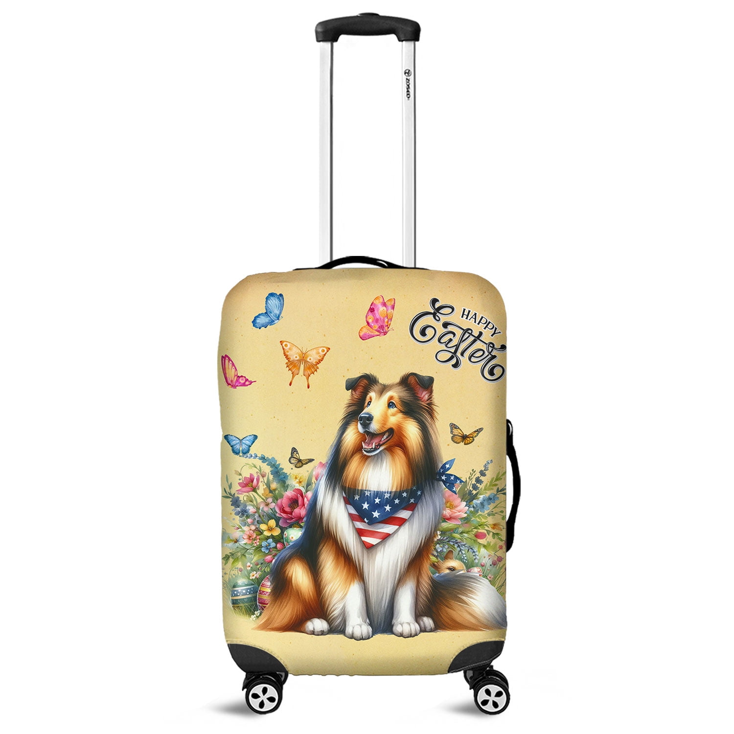 Collie Celebrates Spring and Enjoys a Happy Easter Travel Luggage Cover ...