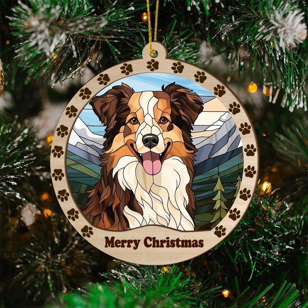 Collie Christmas Dog Ornament, Collie Dog Stained Glass Christmas Decor ...