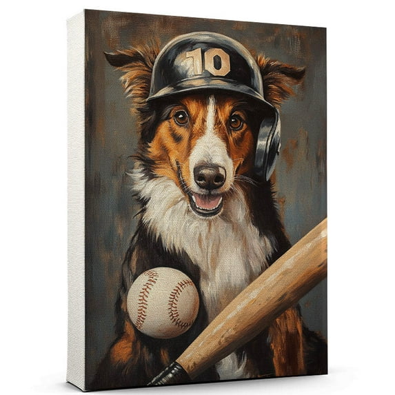 Collie Cute Dog Baseball Stretched Canvas Size 8x12 – Retro Collie Dog ...
