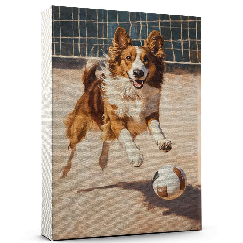 Collie Cute Dog Volleyball Poster Canvas – Retro Collie Dog Batter in ...