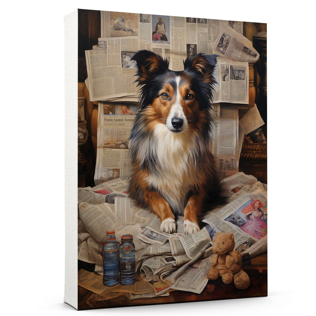 Collie Dog Read Newspapers Sitting Poster Prints on Canvas - Wall Decor ...