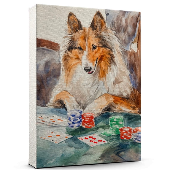 Collie Dog Stretched Canvas Size 8x12 – Poker Canvas Print of Funny ...