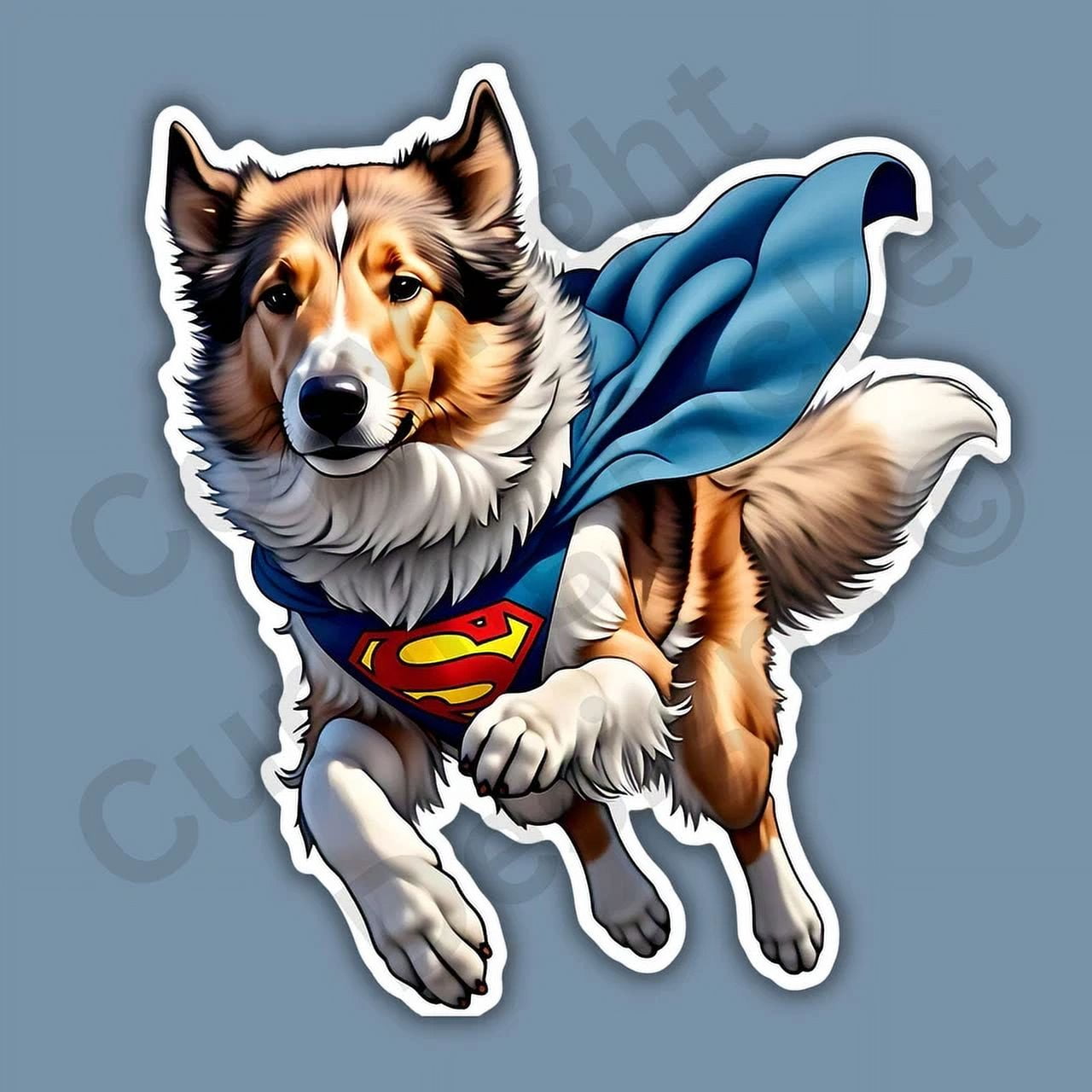 Collie Dog Superhero Flying Through The Air Adorable Sticker Phone ...