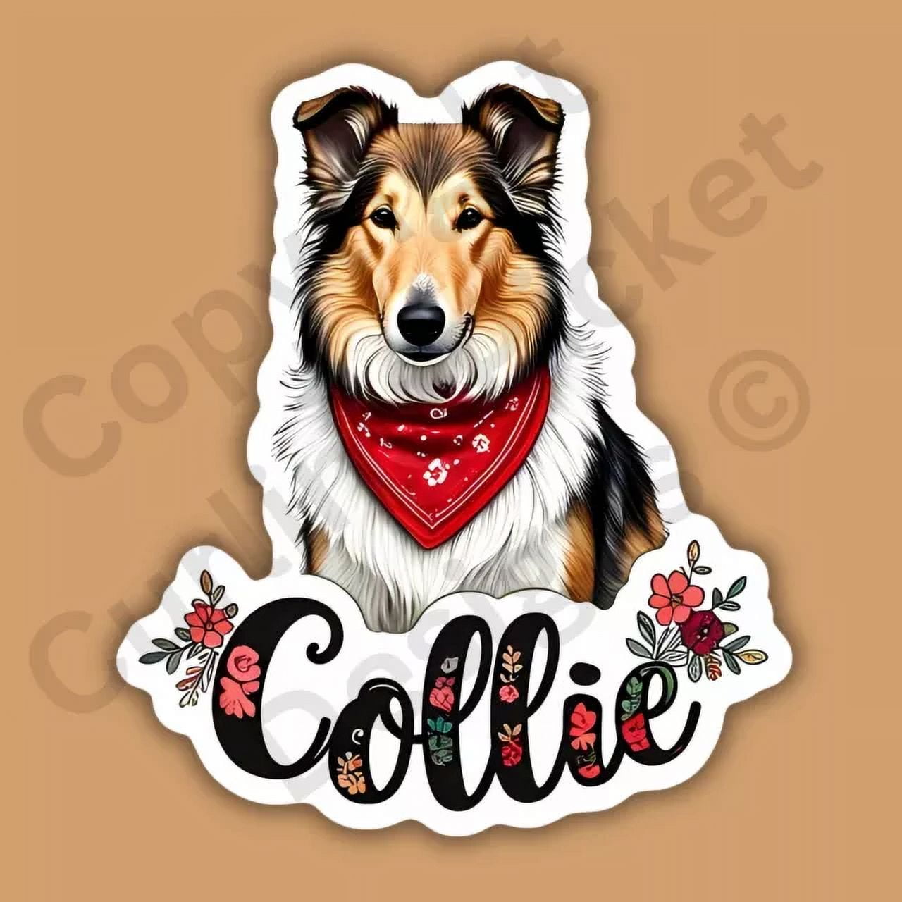 Collie Dog With Bandana Dog Breed Cute Sticker Phone Decal Water Bottle ...