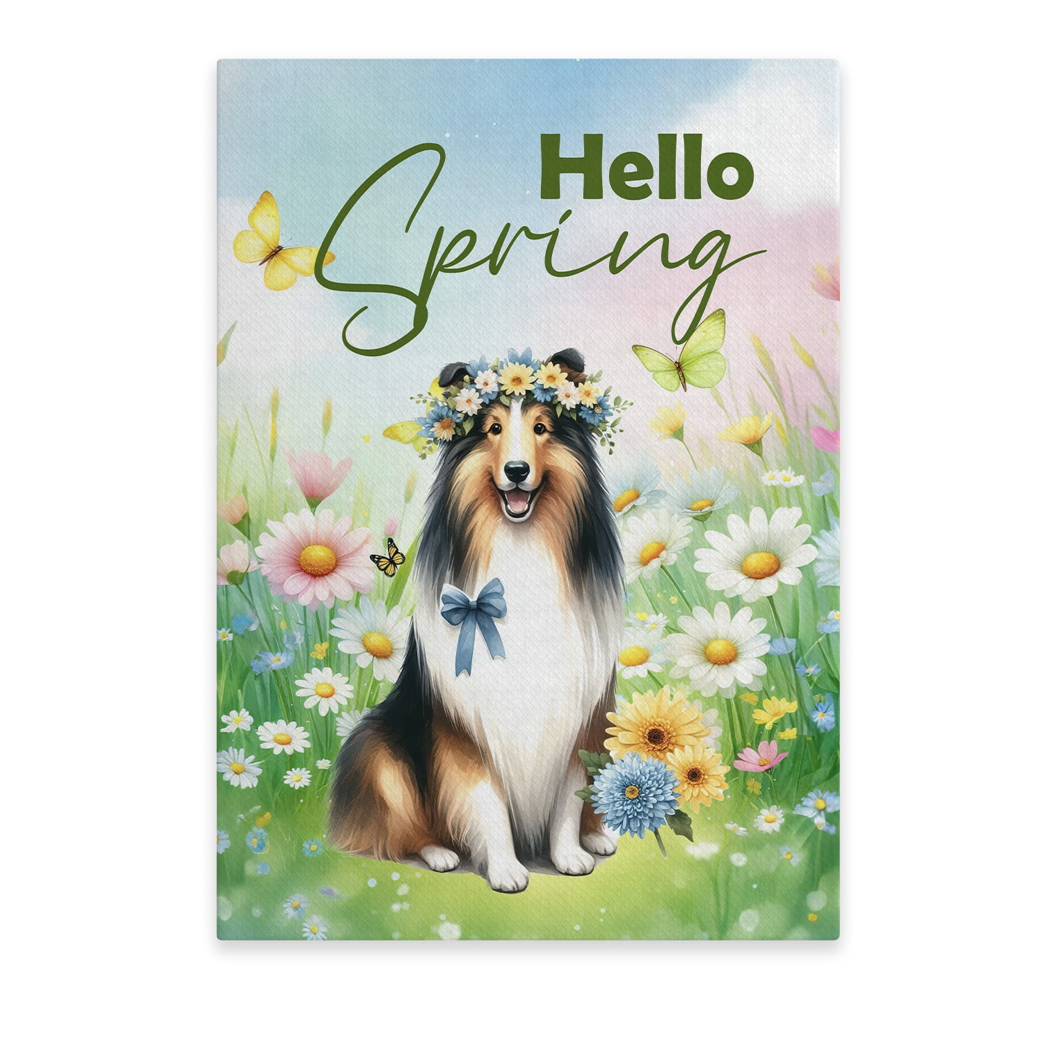 Collie Hello Spring Time Flower Floral Nature Vertical Matte Canvas ...