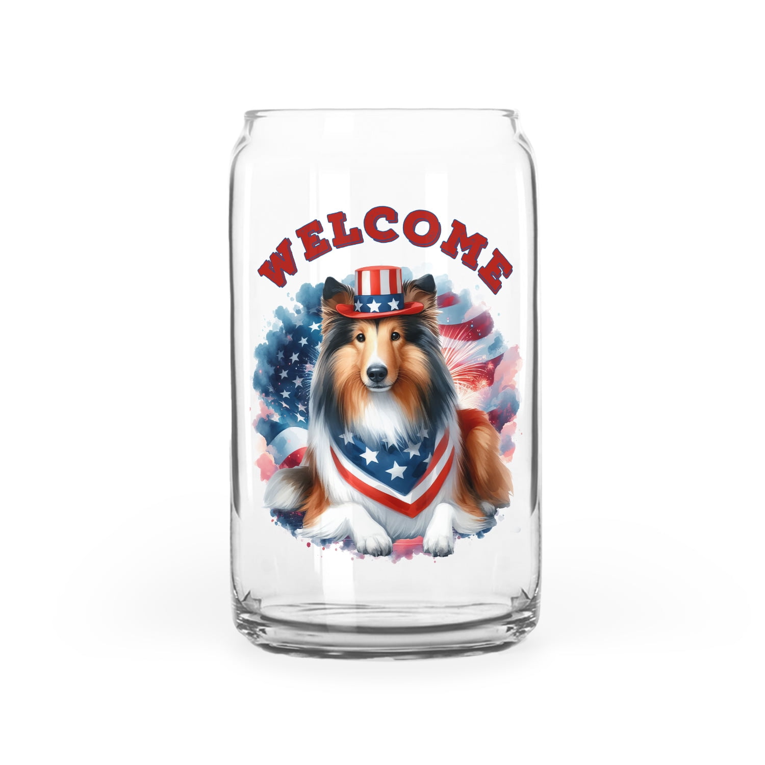 Collie Patriotic Welcome for 4Th of July Independence Day 16oz Glass ...
