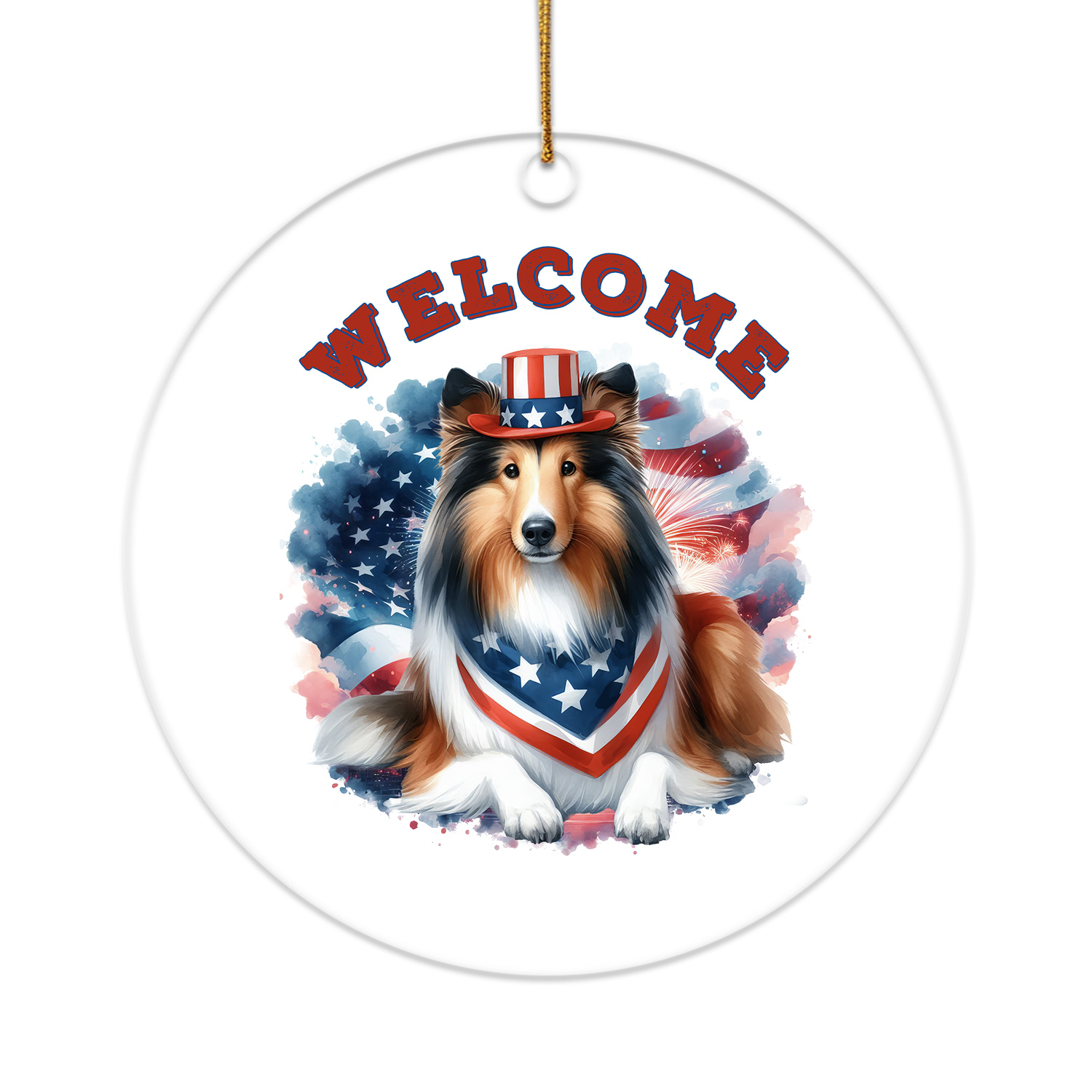 Collie Patriotic Welcome for 4Th of July Independence Day Acrylic Round ...