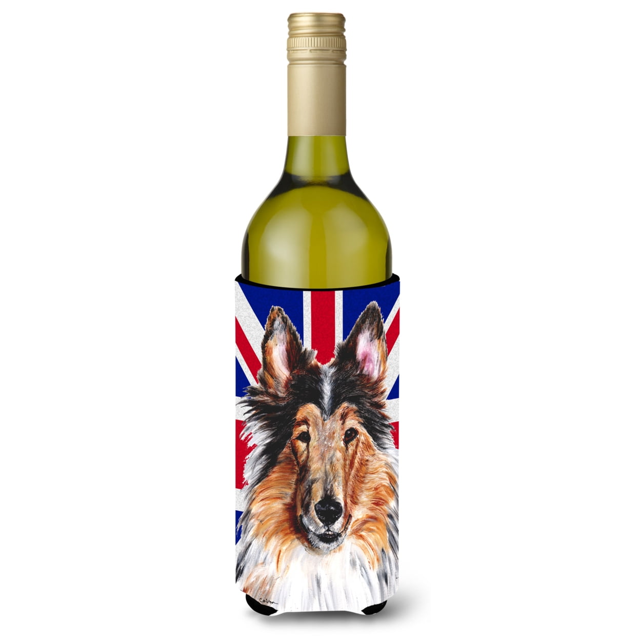Collie with English Union Jack British Flag Wine Bottle Hugger ...