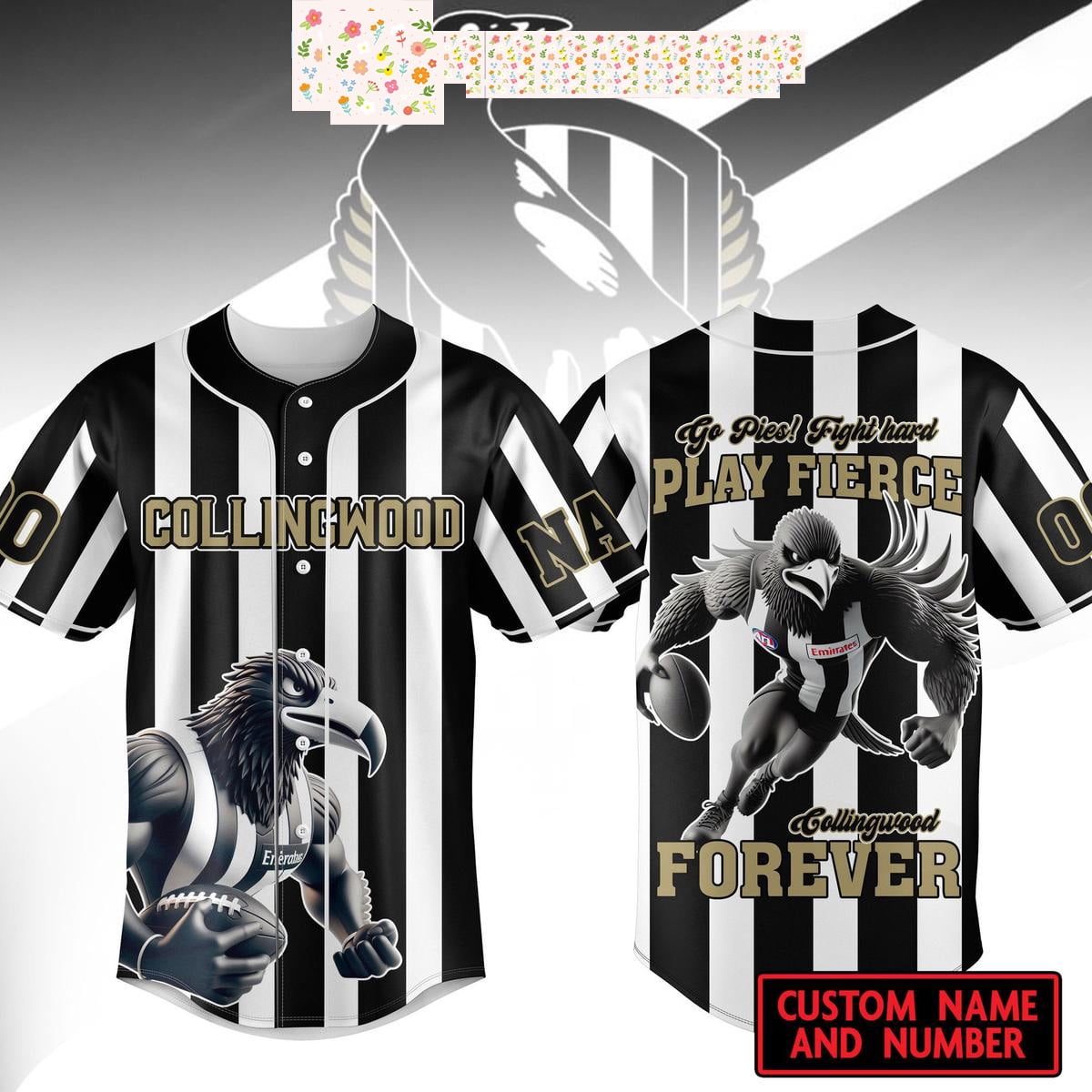 Collingwood Magpies Go Pies Fight Hard Play Fierce Forever Personalized ...