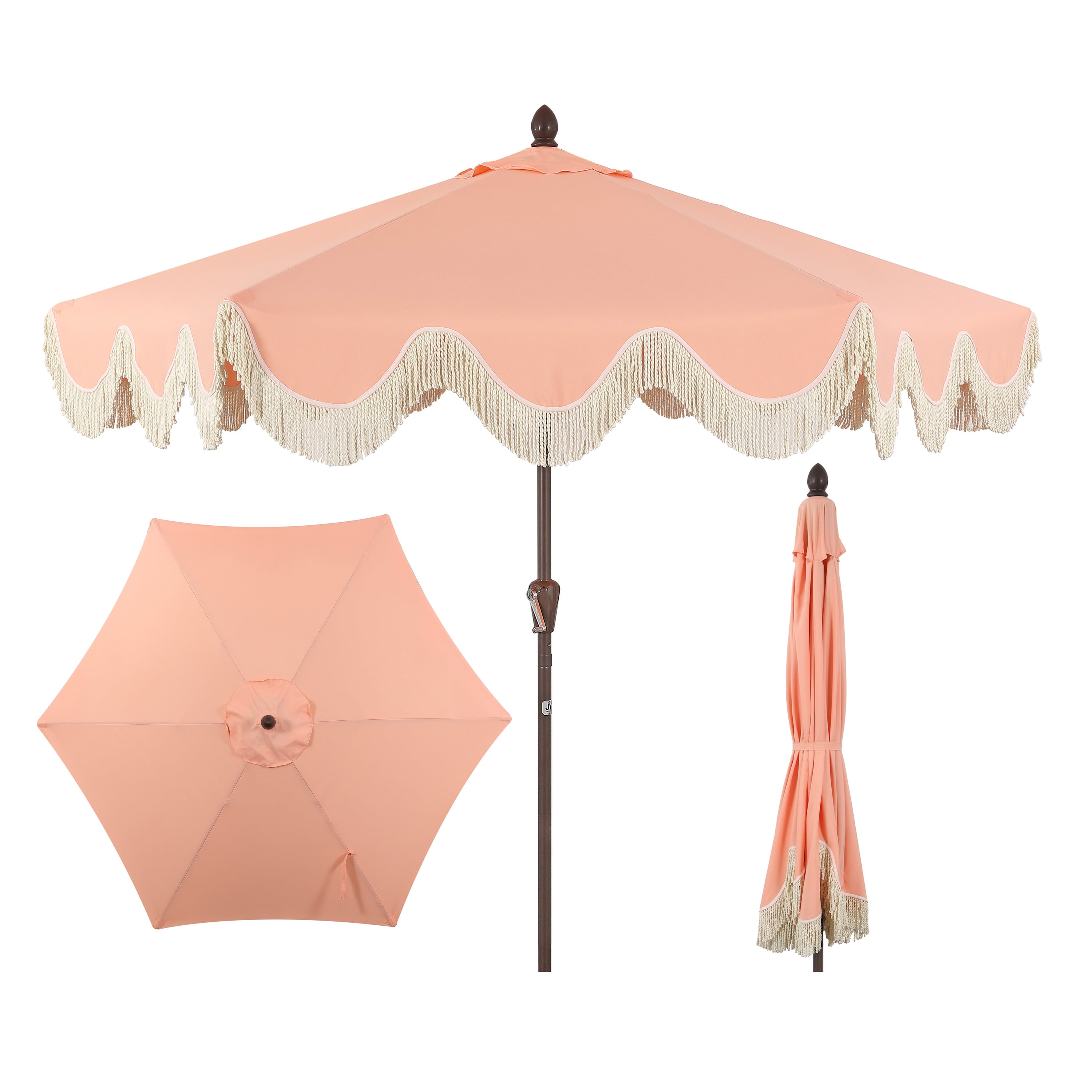 JONATHAN Y Collins 9 ft. Market Patio Umbrella, Classic Cottage Fringe ...