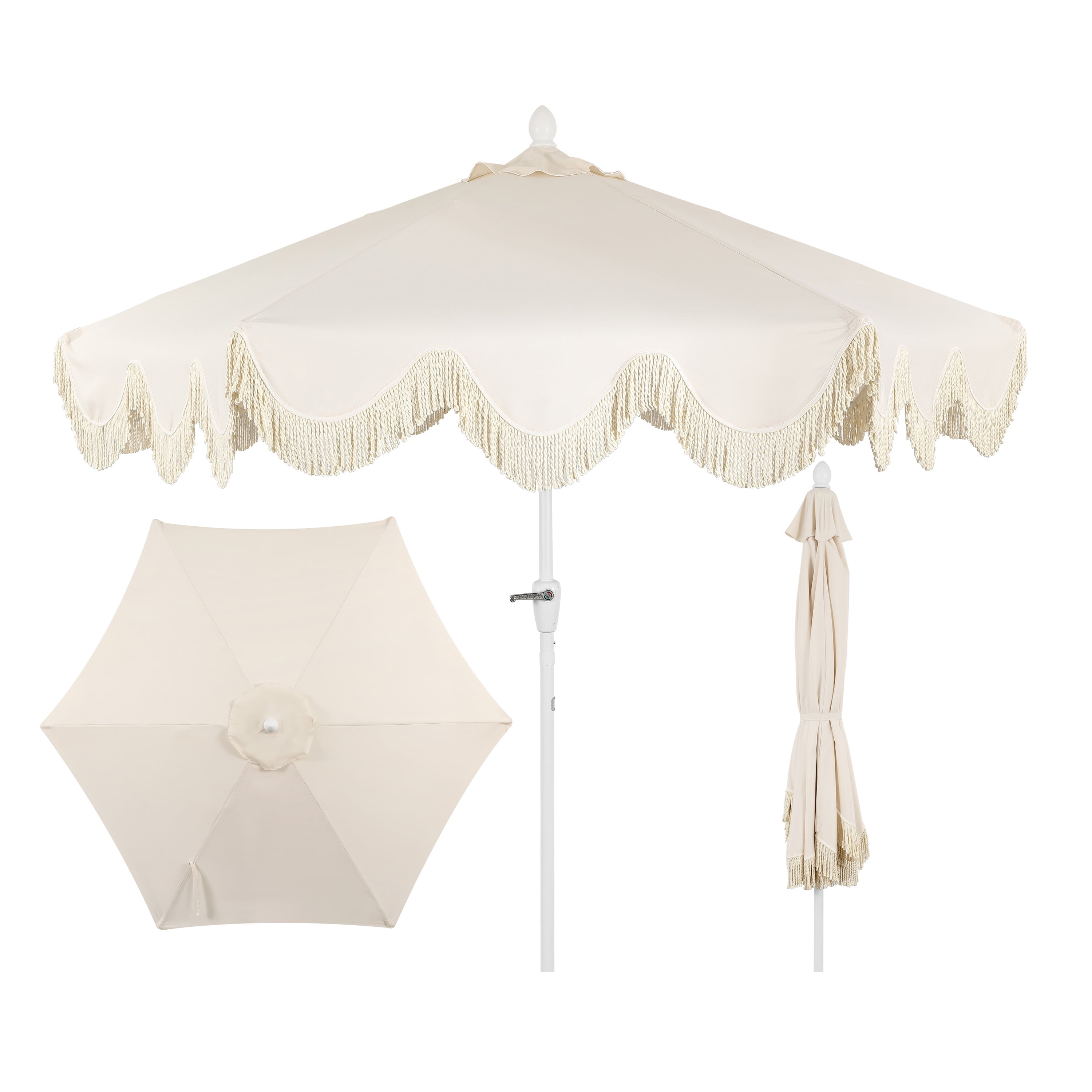JONATHAN Y Collins 9 ft. Market Patio Umbrella, Classic Cottage Fringe ...
