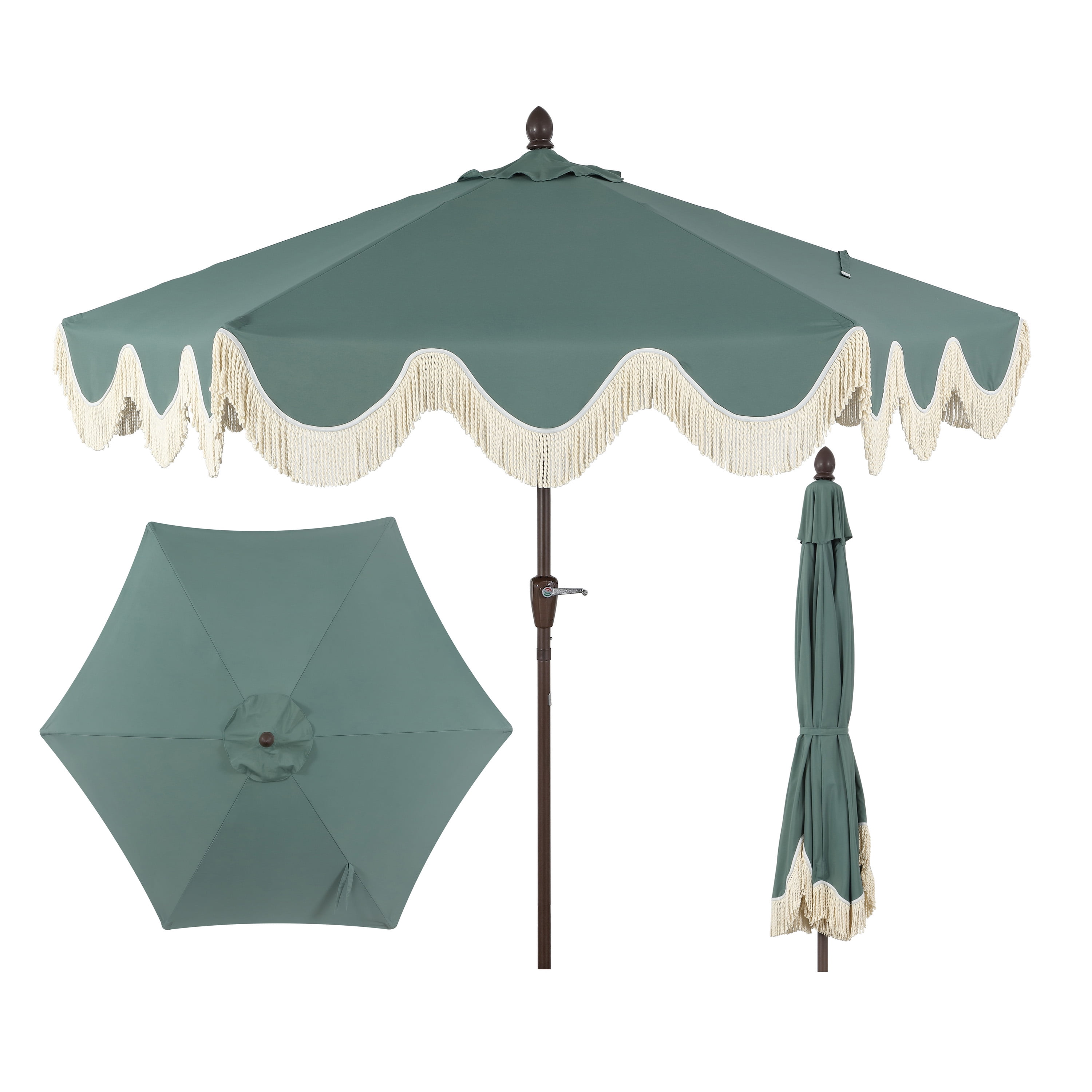 JONATHAN Y Collins 9 ft. Market Patio Umbrella, Classic Cottage Fringe ...