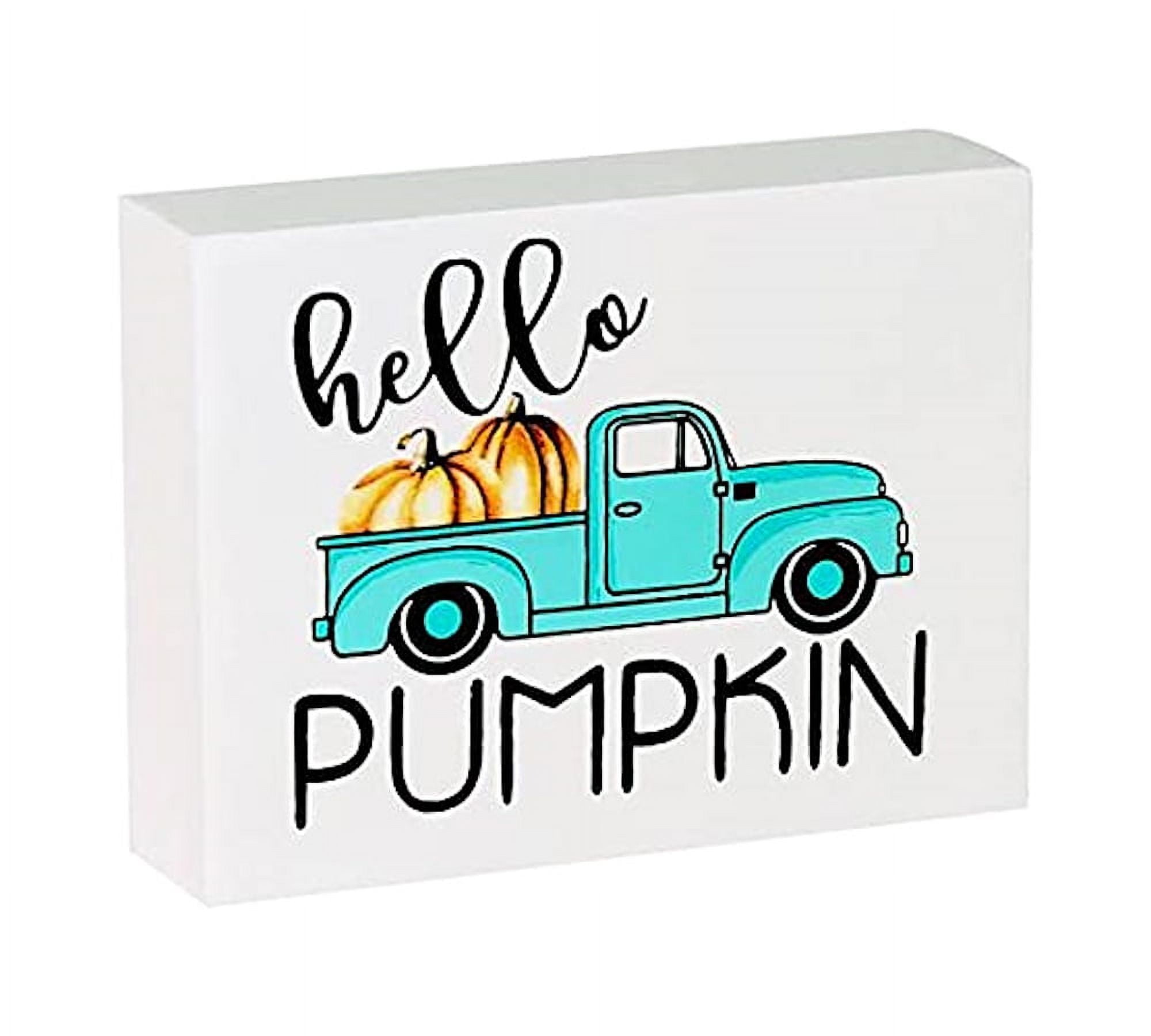 Collins Painting "Hello Pumpkin" Vintage Pickup Truck Mini Block Sign ...