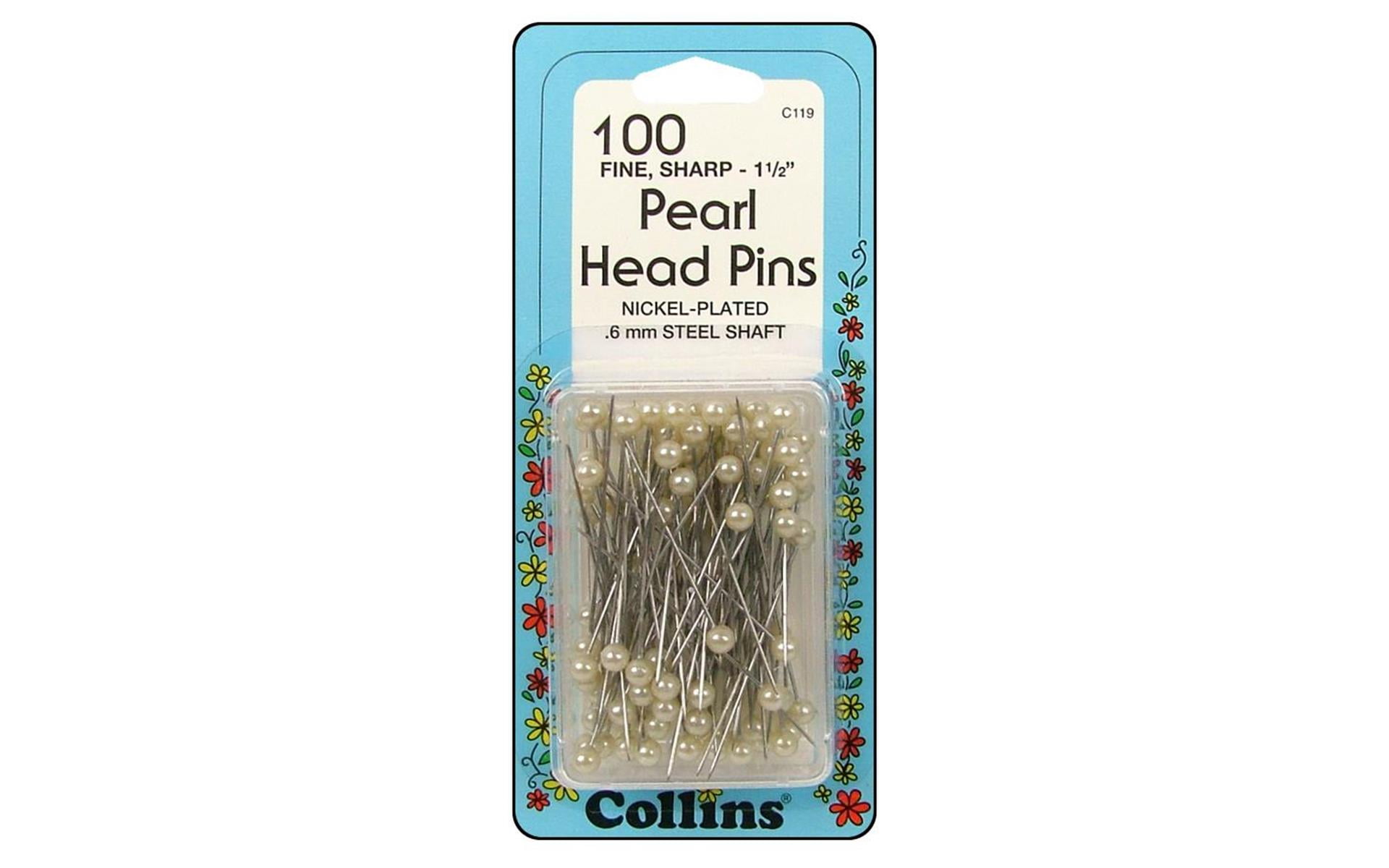 Collins Pearl Head Pins: White, 1.5 in, 100 Pieces - Walmart.com
