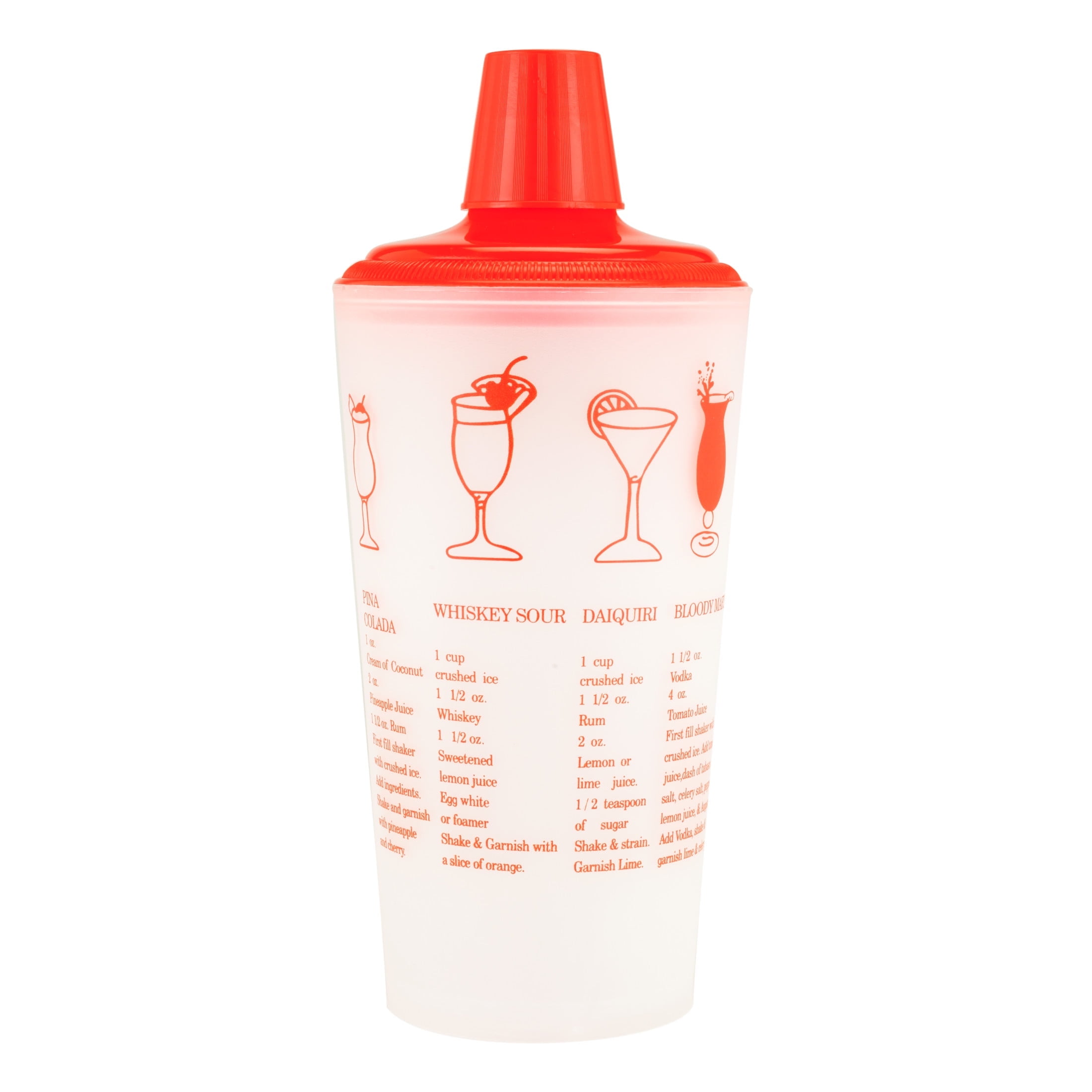 Collins Red Recipe Cocktail Shaker with Jigger Cap and Strainer, 30oz ...