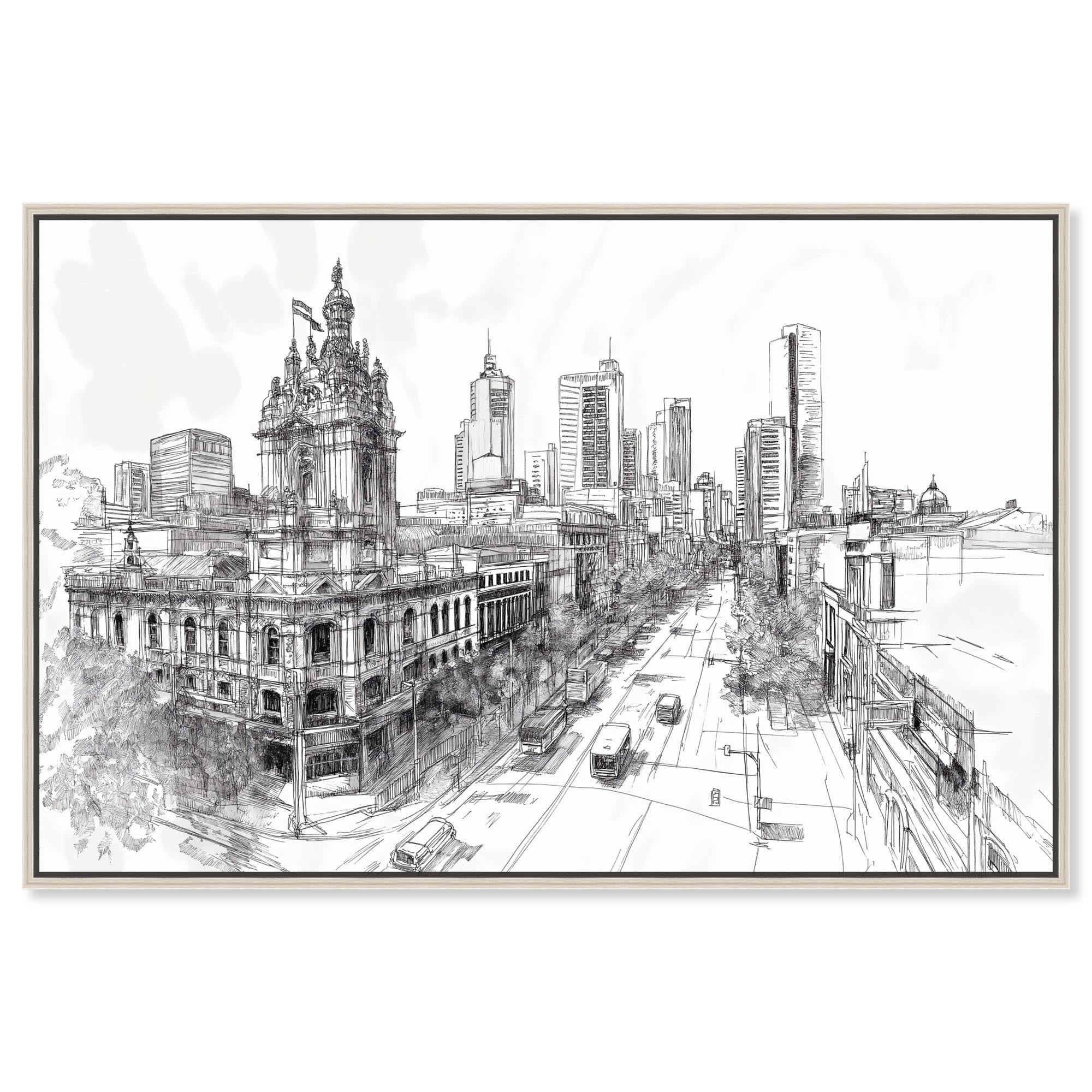 Collins Street Sketch Canvas Digital Sketch Art by Art Remedy, Silver ...