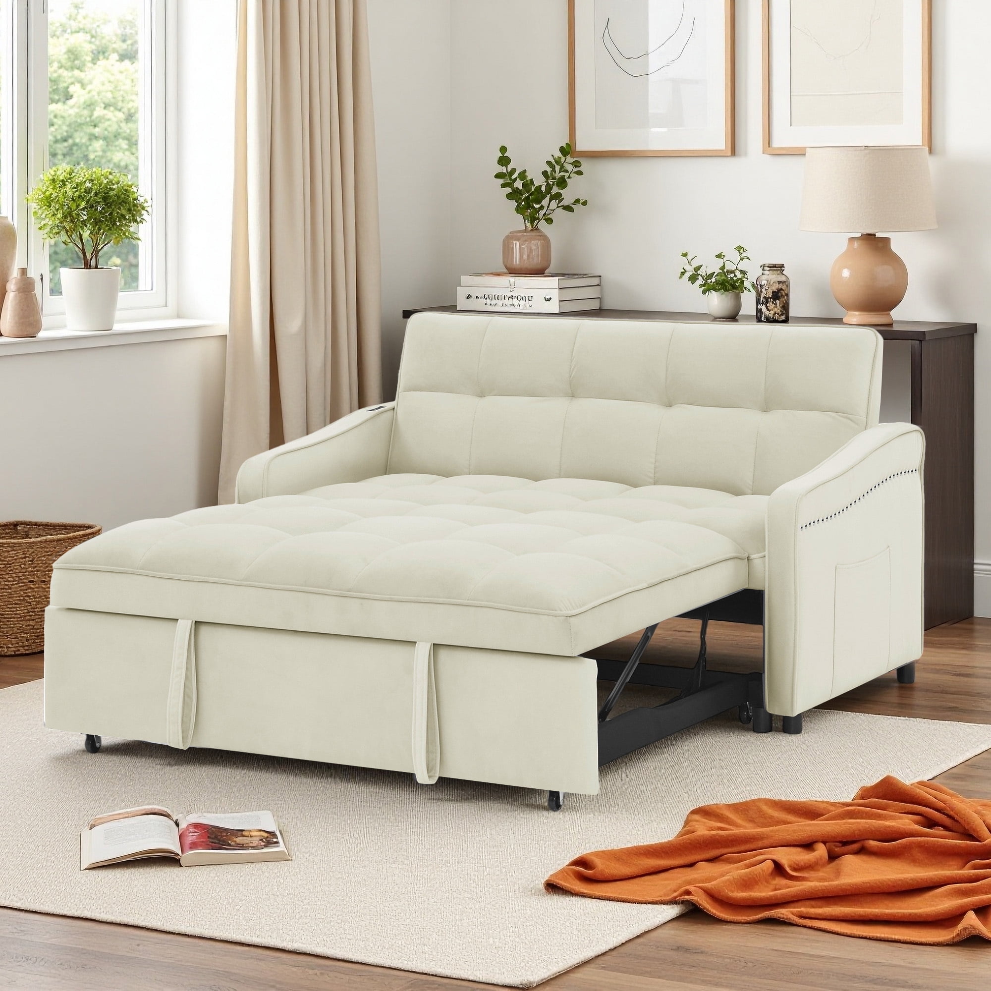 Koby Home Collinward 53" W Murphy Sofa Bed Loveseat with Adjustable Tufted Back and USB Outlet ...