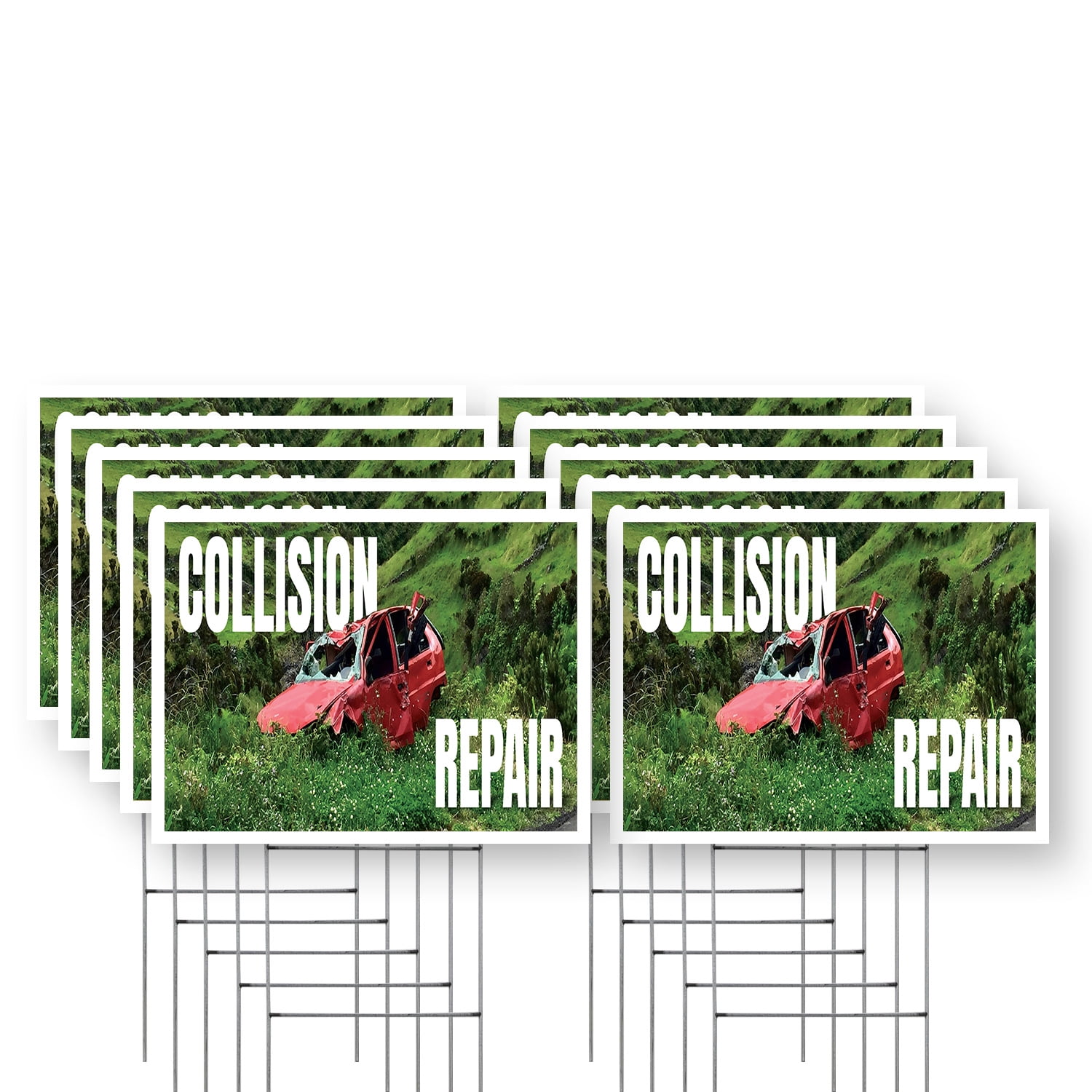Collision Repair Yard Sign 10 Pack of 18 Inch x 24 Inch Double Sided ...
