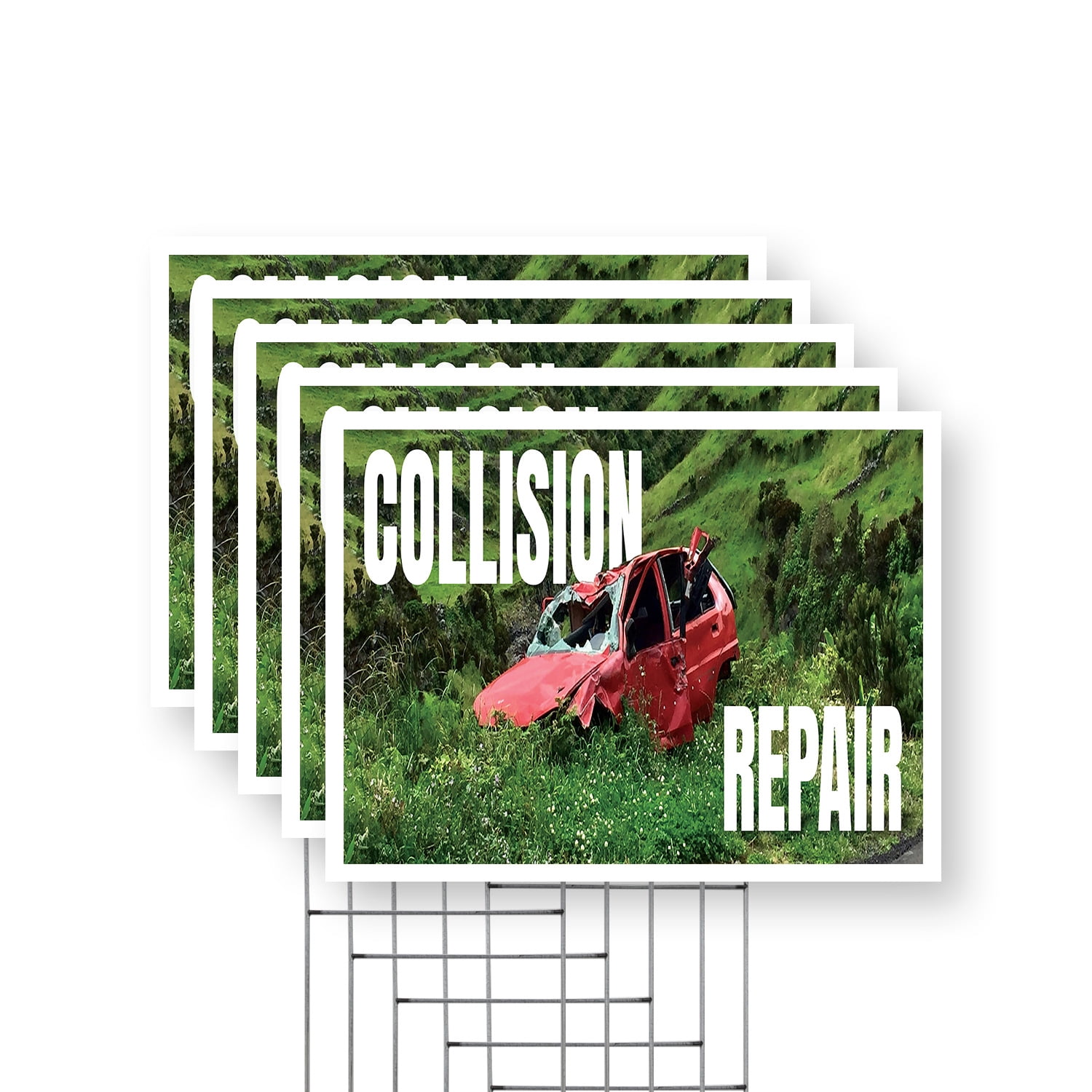 Collision Repair Yard Sign 5 Pack of 12 Inch x 16 Inch Single Sided ...