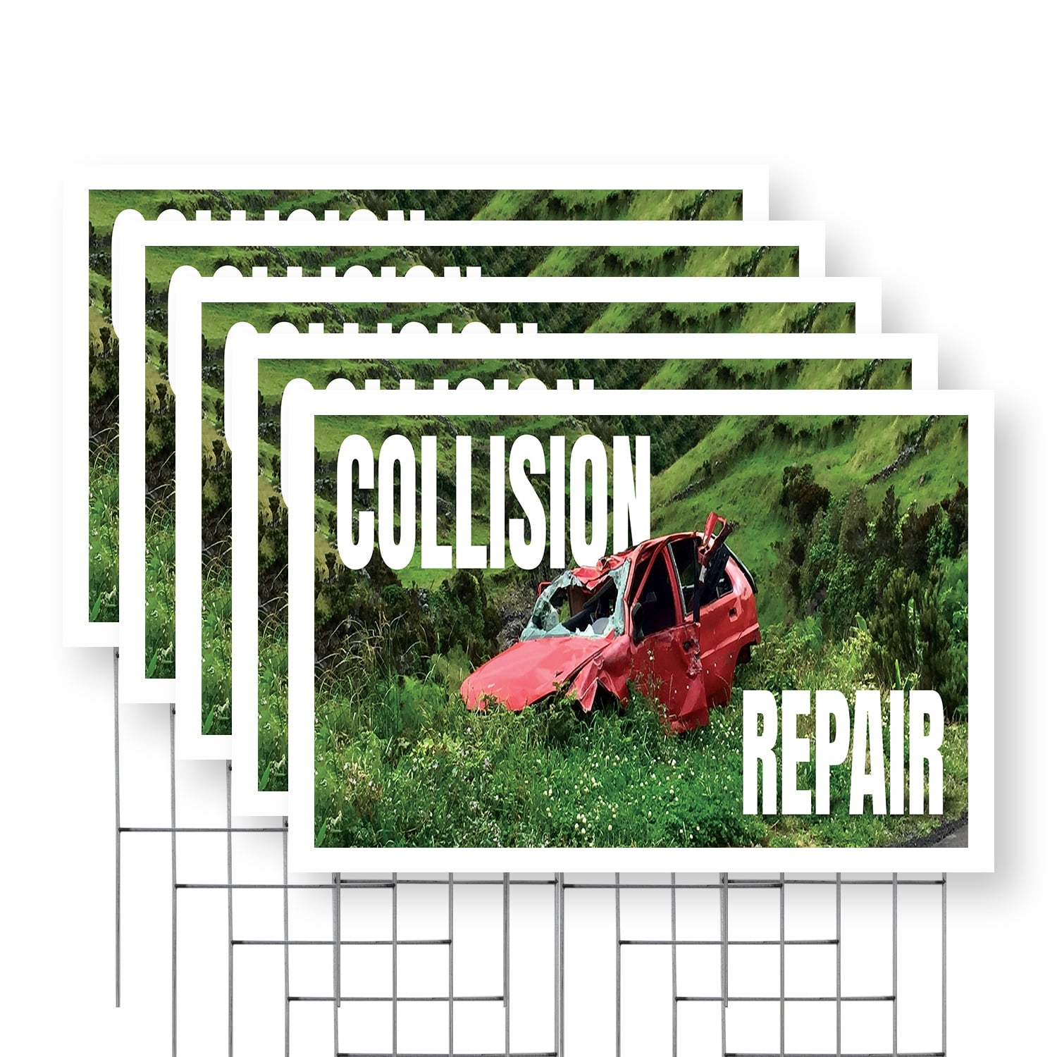 Collision Repair Yard Sign 5 Pack of 24 Inch x 36 Inch Single Sided ...