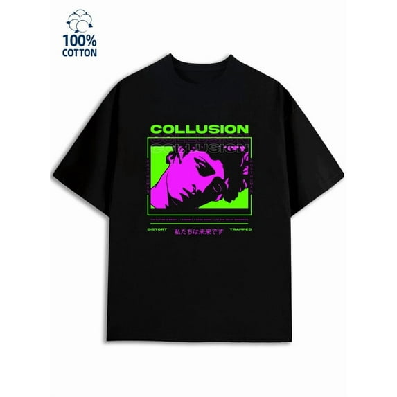 Collusion Neon Tee men funny humor 180G 100% Cotton black y2k husband ...