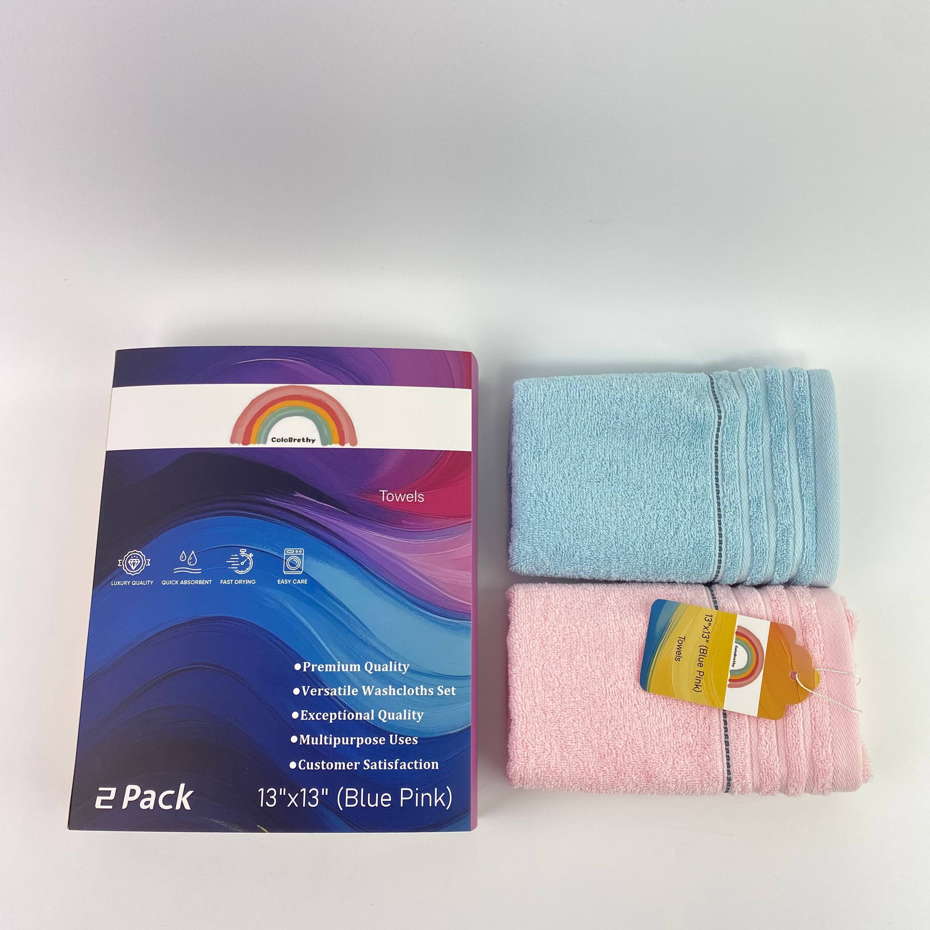 ColoBrethy 100% pure cotton 2-piece towel set 13x13 inches, ultra soft, highly absorbent ...