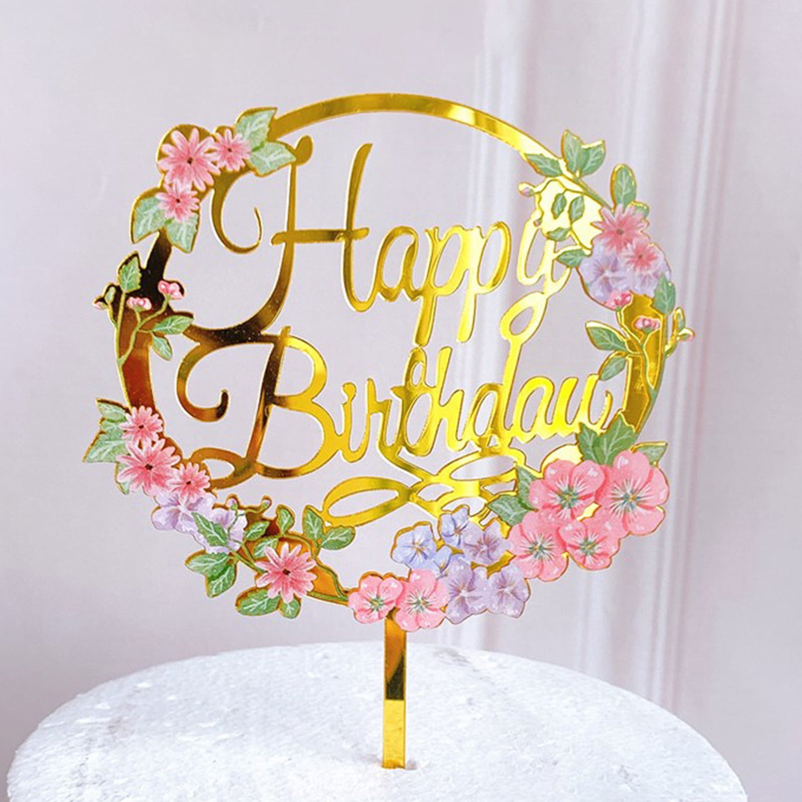 ColoRed Flowers Happy Birthday Cake Topper Baking Cupcake Dessert ...