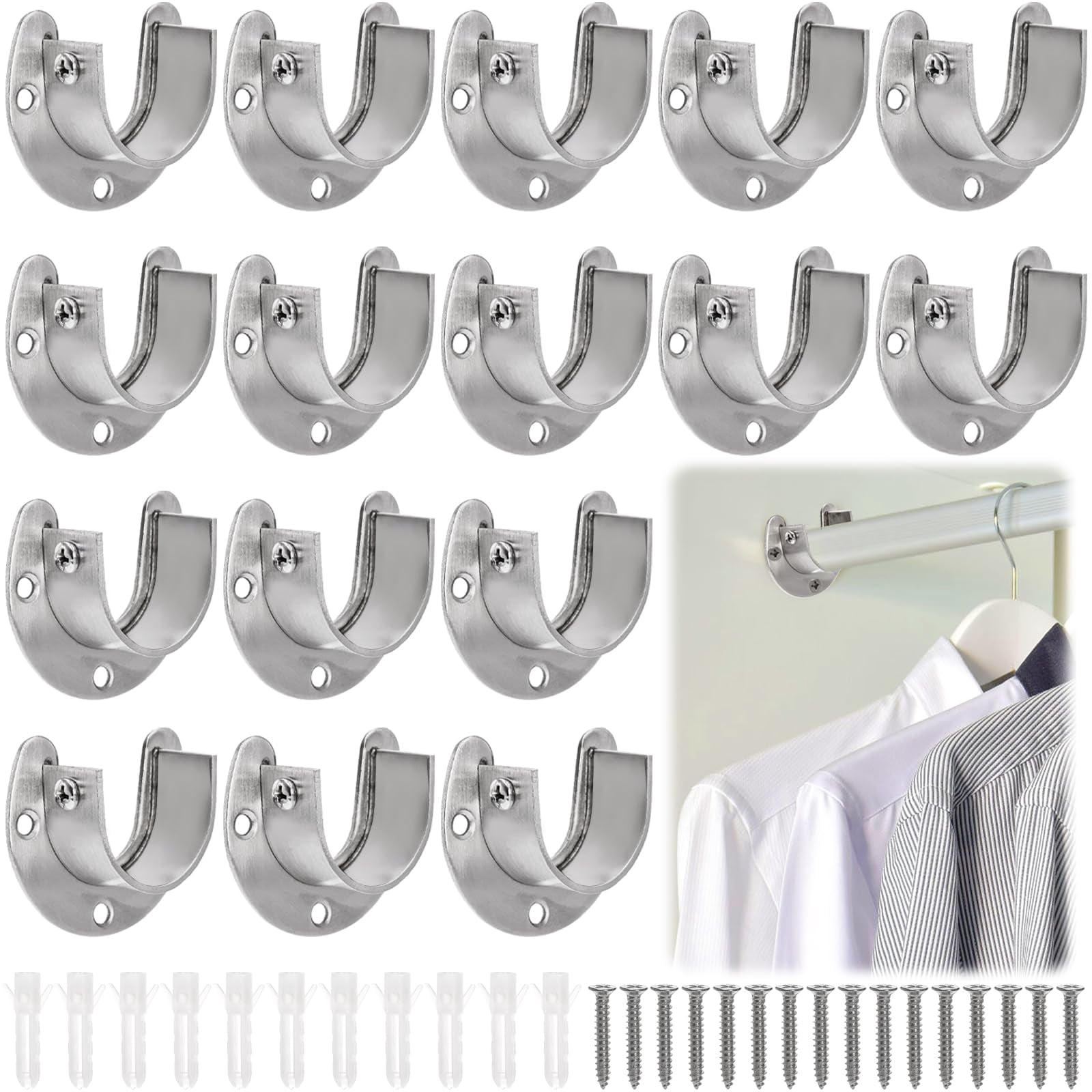 Coloch 16 Pack Stainless Steel Closet Pole Sockets, 1-1/4 Inch Closet ...