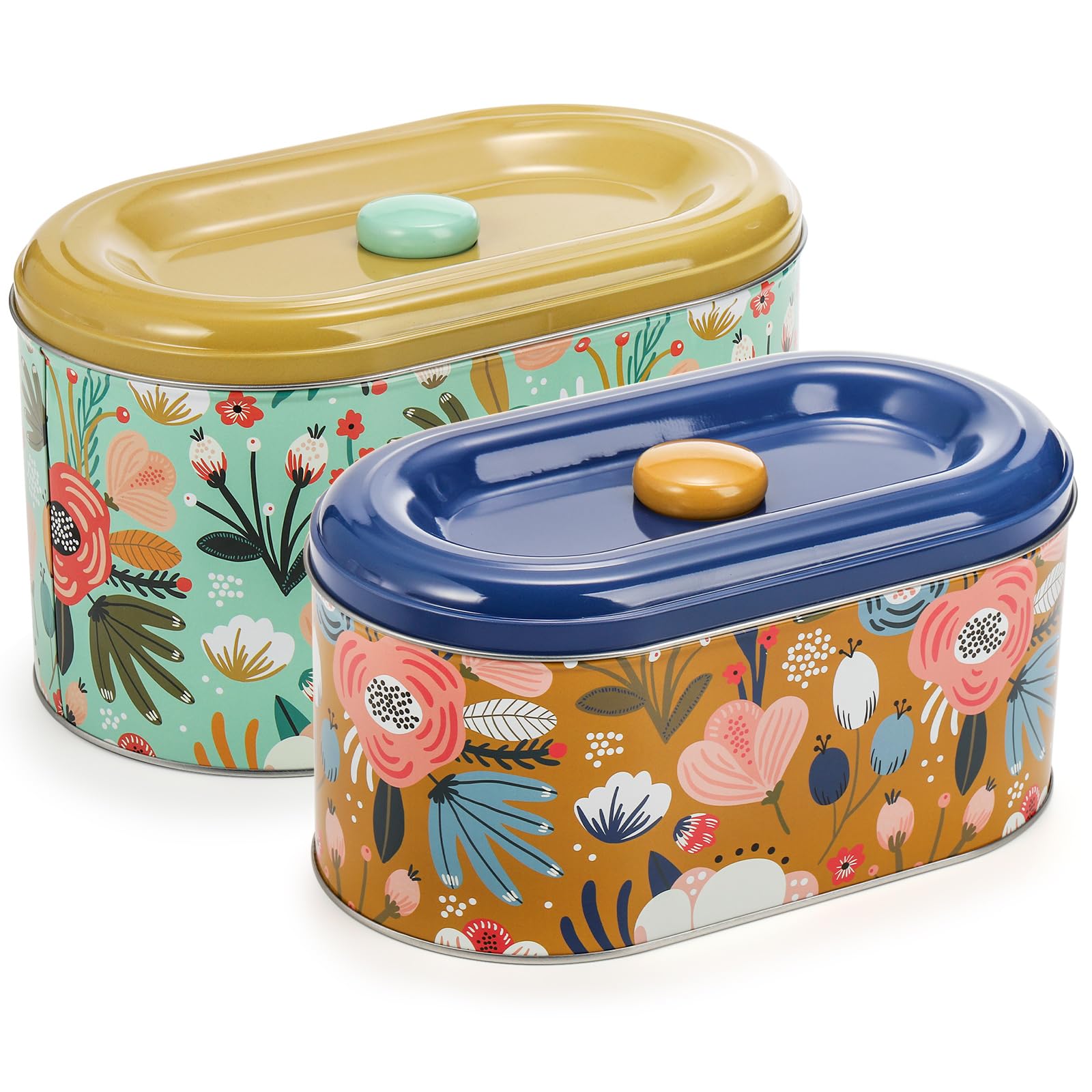 Coloch 2 Pack Tin Cookie Snack Jars with Lid, Metal Biscuit Storage ...