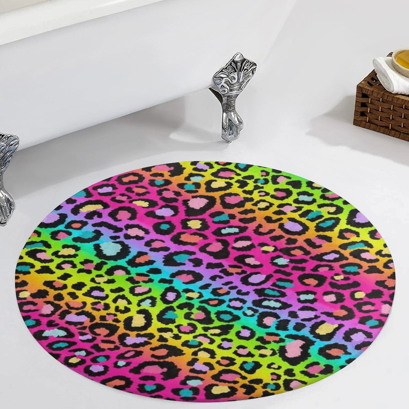 Colofrul Rainbow Leopard Round Carpet Circle Rug Outdoor Patio Area Rug ...