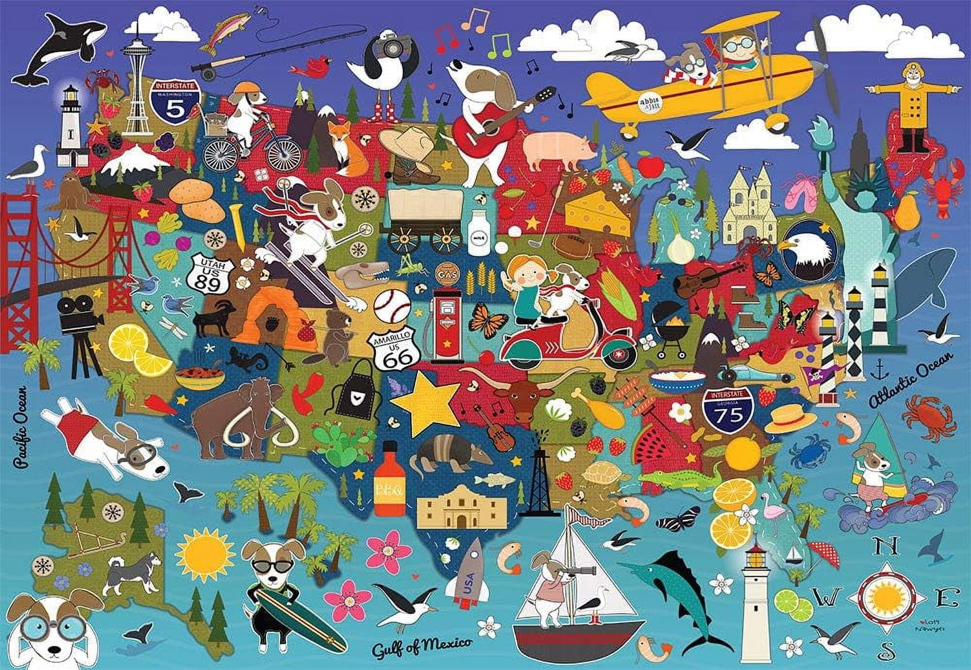Coloful Map with Famous Landmarks Jigsaw Puzzle for Adults 300 Pieces ...
