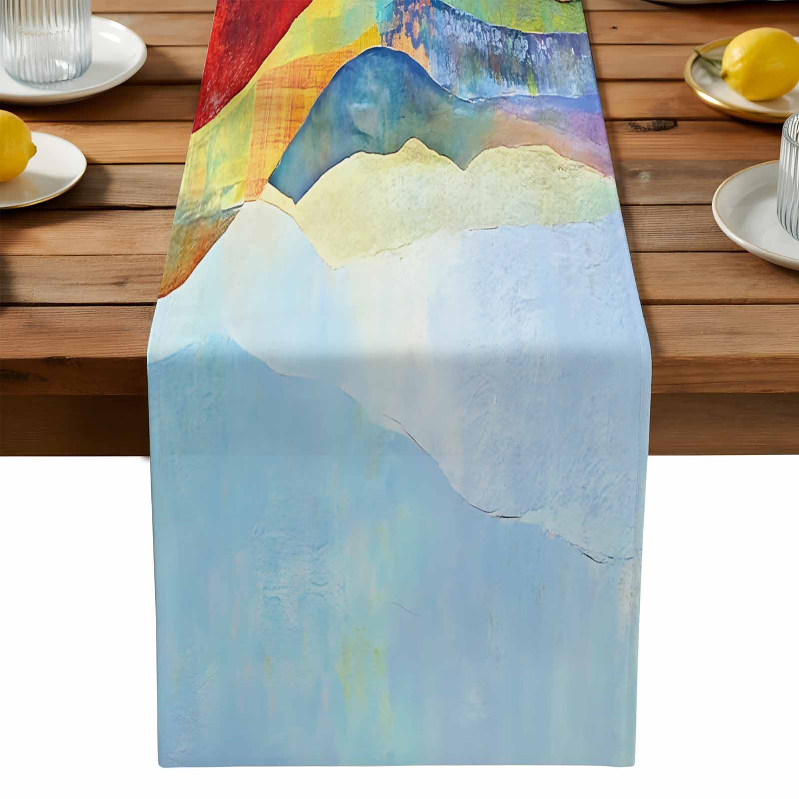 Coloful Mountain Watercolor Oil Painting Art Table Runners 13x70 Inches ...