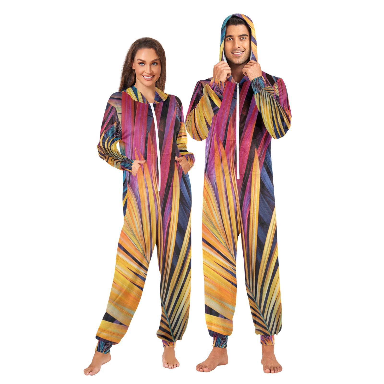Coloful Palm Leaves Adult Unisex Onesie Pajamas Slim Fit One Piece Suit ...