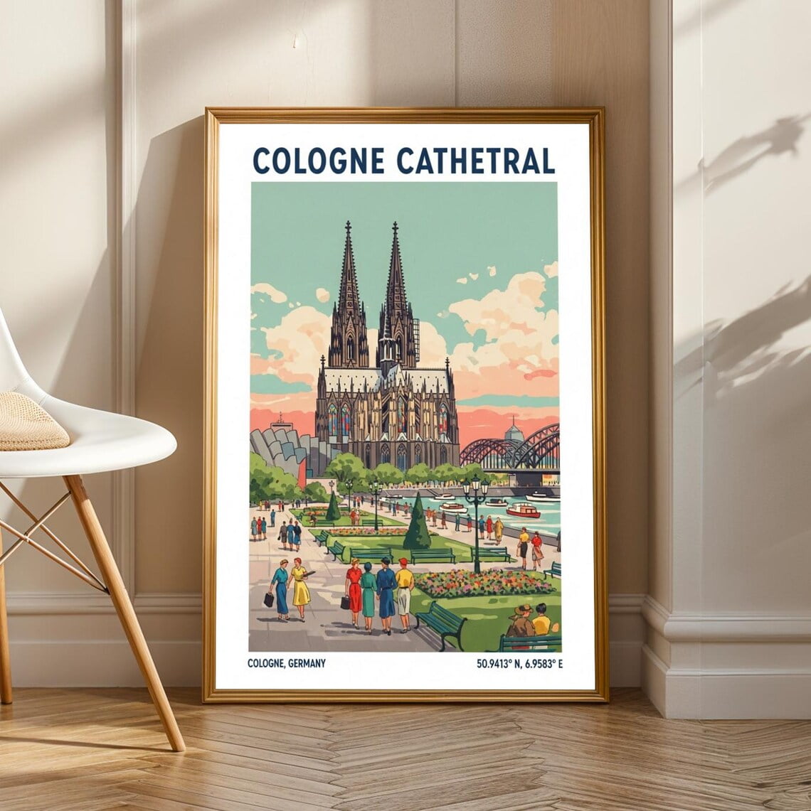 Cologne Cathedral Poster – Vintage Travel Art | Teal And Pink And Green ...