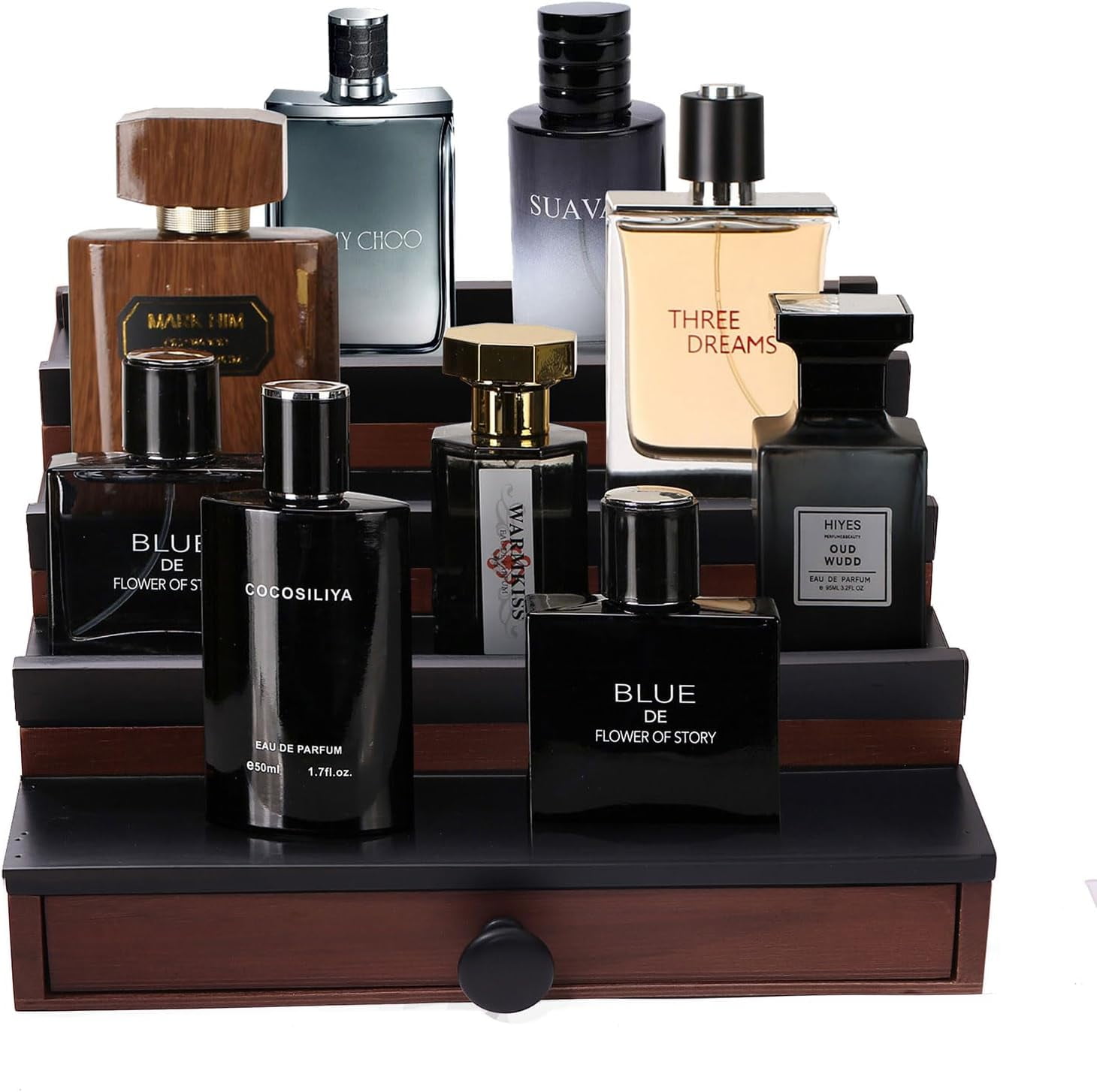 Cologne Organizer for Men - 4 Tier Brown Black Wooden Cologne Display ...