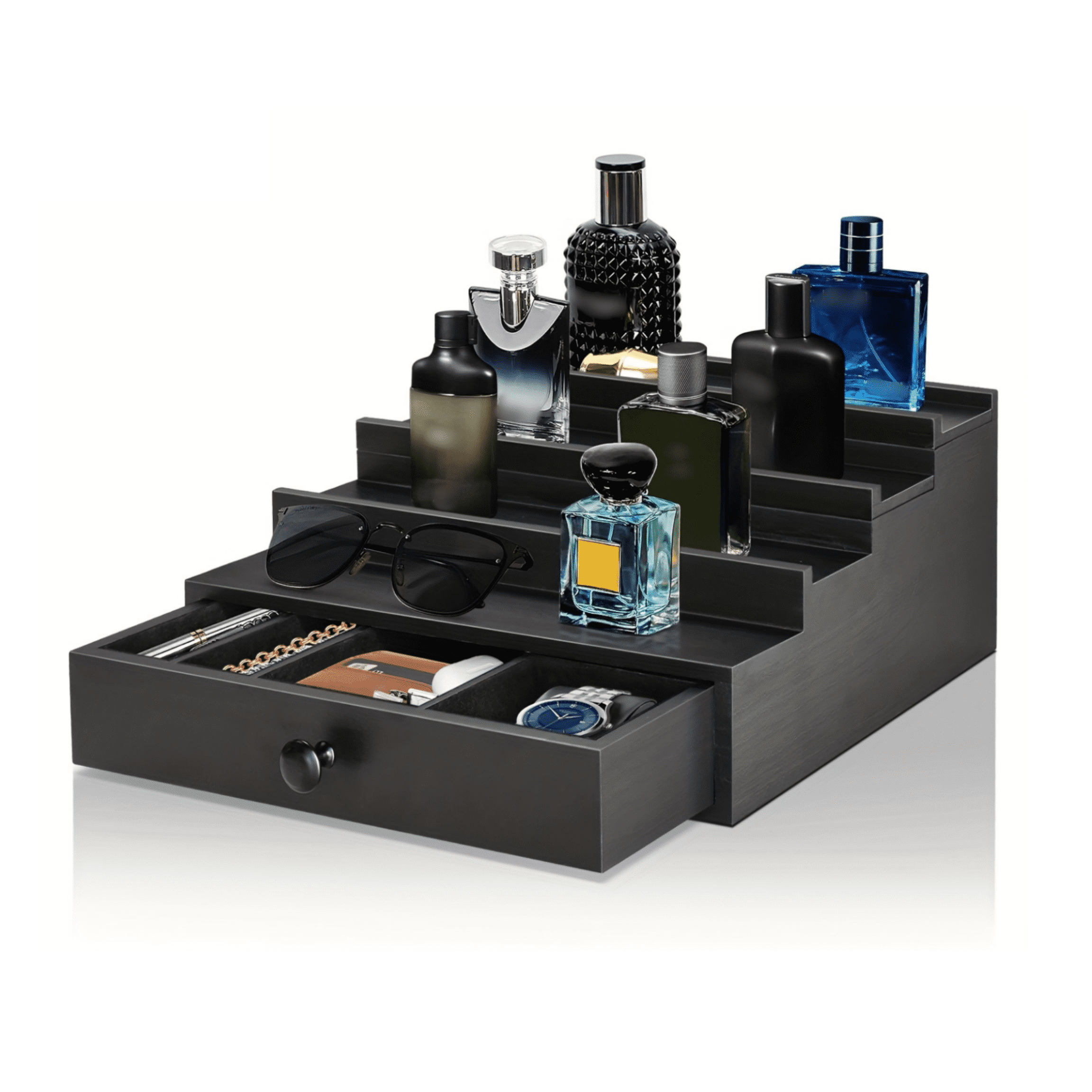 Cologne Organizer for Men, 4-Tier Elevated Wood Perfume Display Stand ...