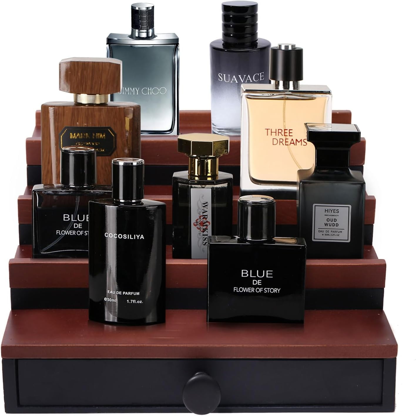 Cologne Organizer for Men - 4 Tier Walnut Black Wooden Cologne Display ...