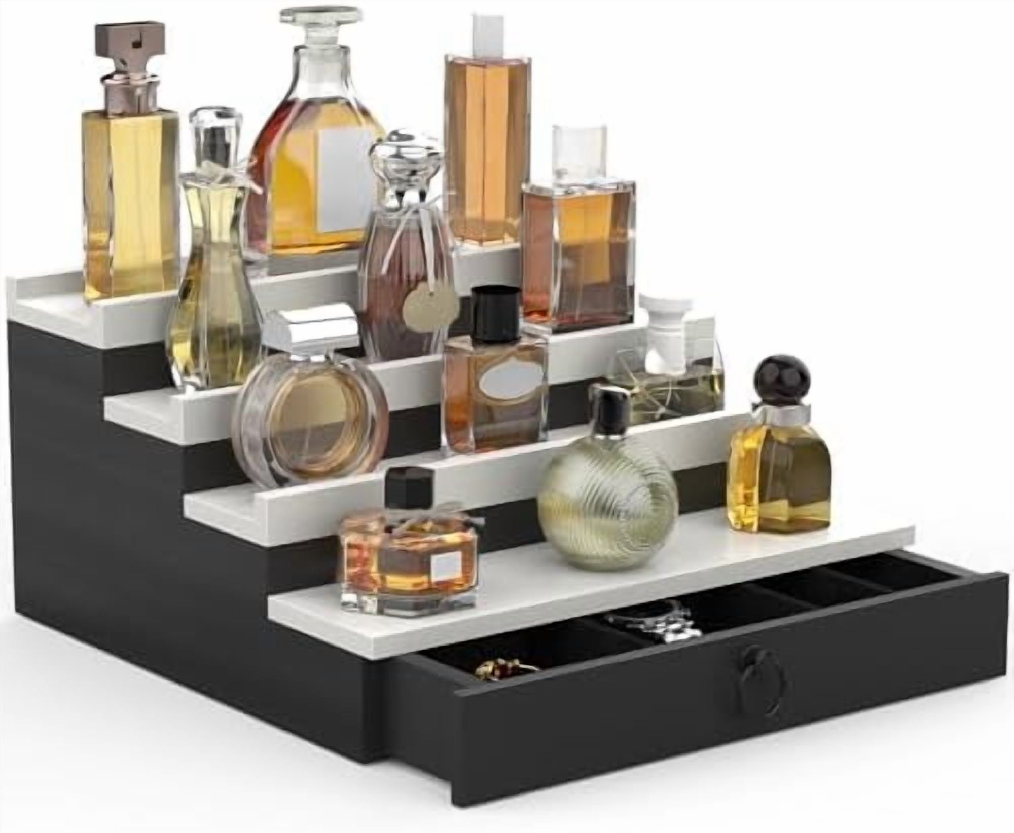 Cologne Organizer for Men, 4 Tier Black Wood Perfume Organizer with ...