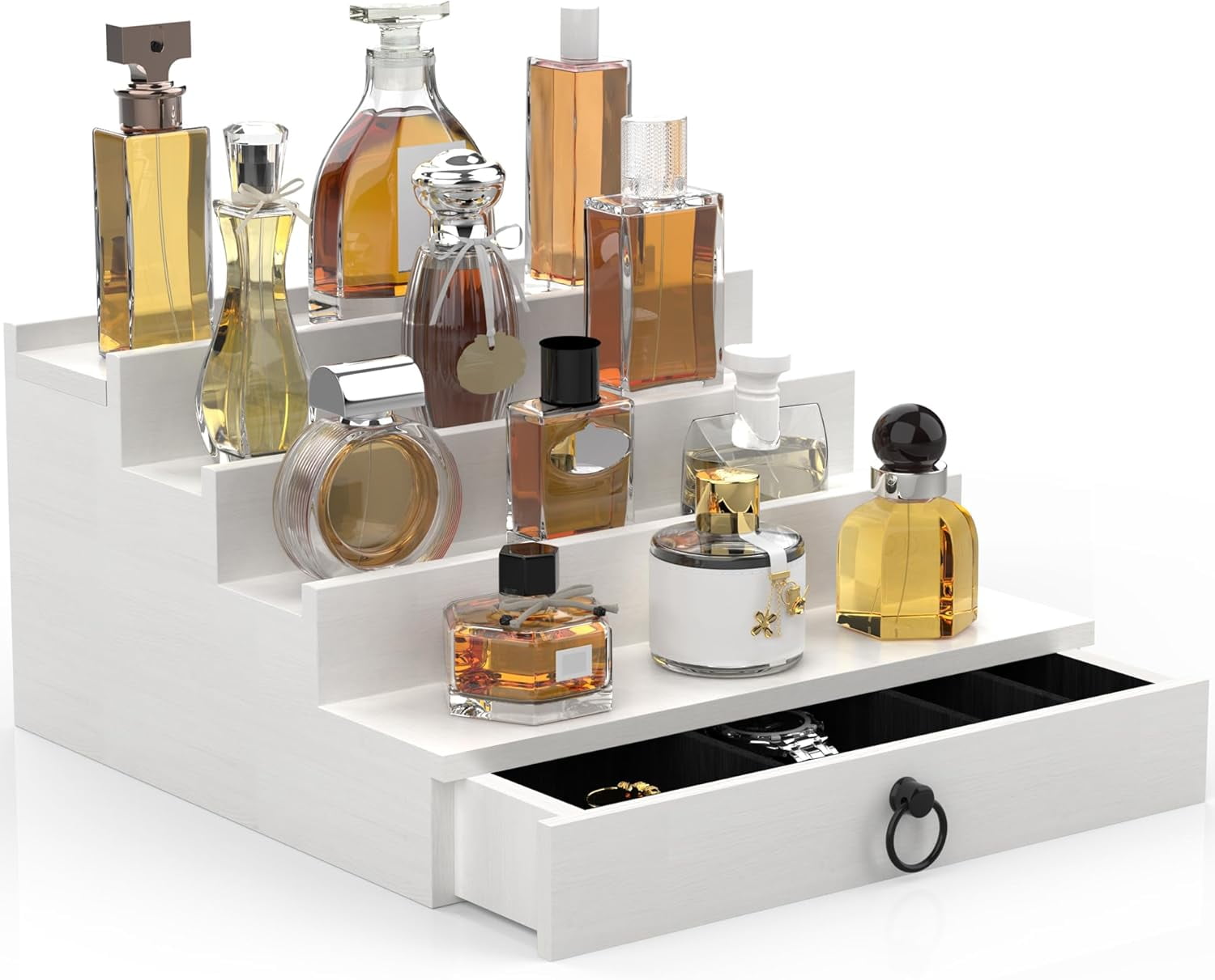 Cologne Organizer for Men, 4 Tier White Wood Perfume Organizer with ...