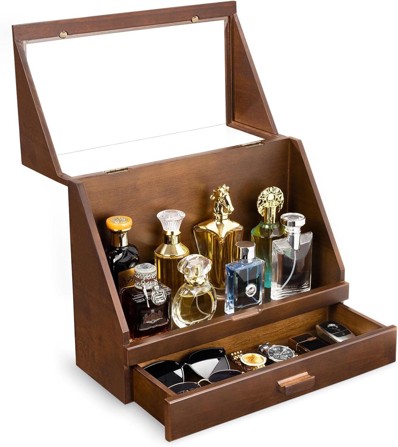 Cologne Organizer for Men, Wood Cologne Stand with Drawer, Large ...
