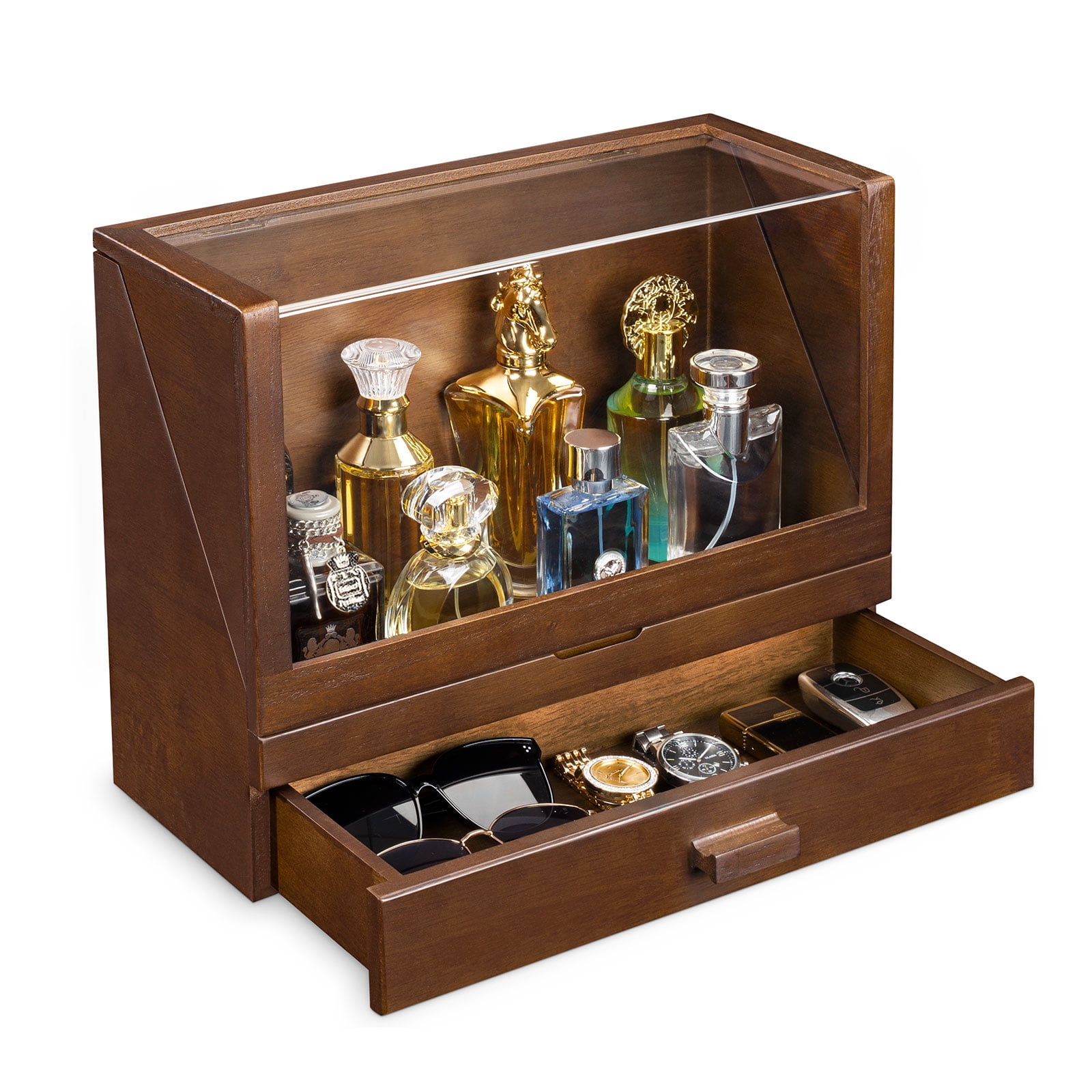Cologne Organizer for Men, Wood Perfume Organizer Storage with Drawer ...